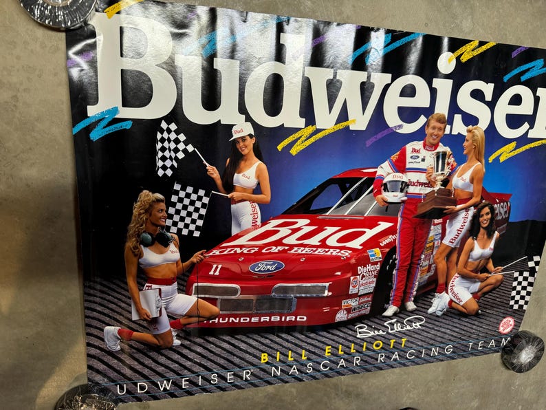 Vintage 1990s Bill Elliott / Budweiser Racing Poster (28x20) - Etsy