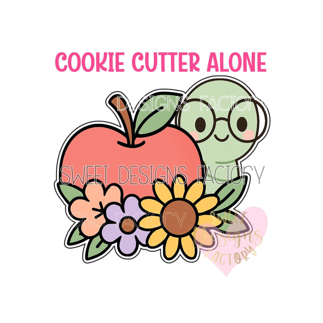 Back to School Floral Apple Worm Cookie Cutter ALONE, *NO STENCIL BT01 ...