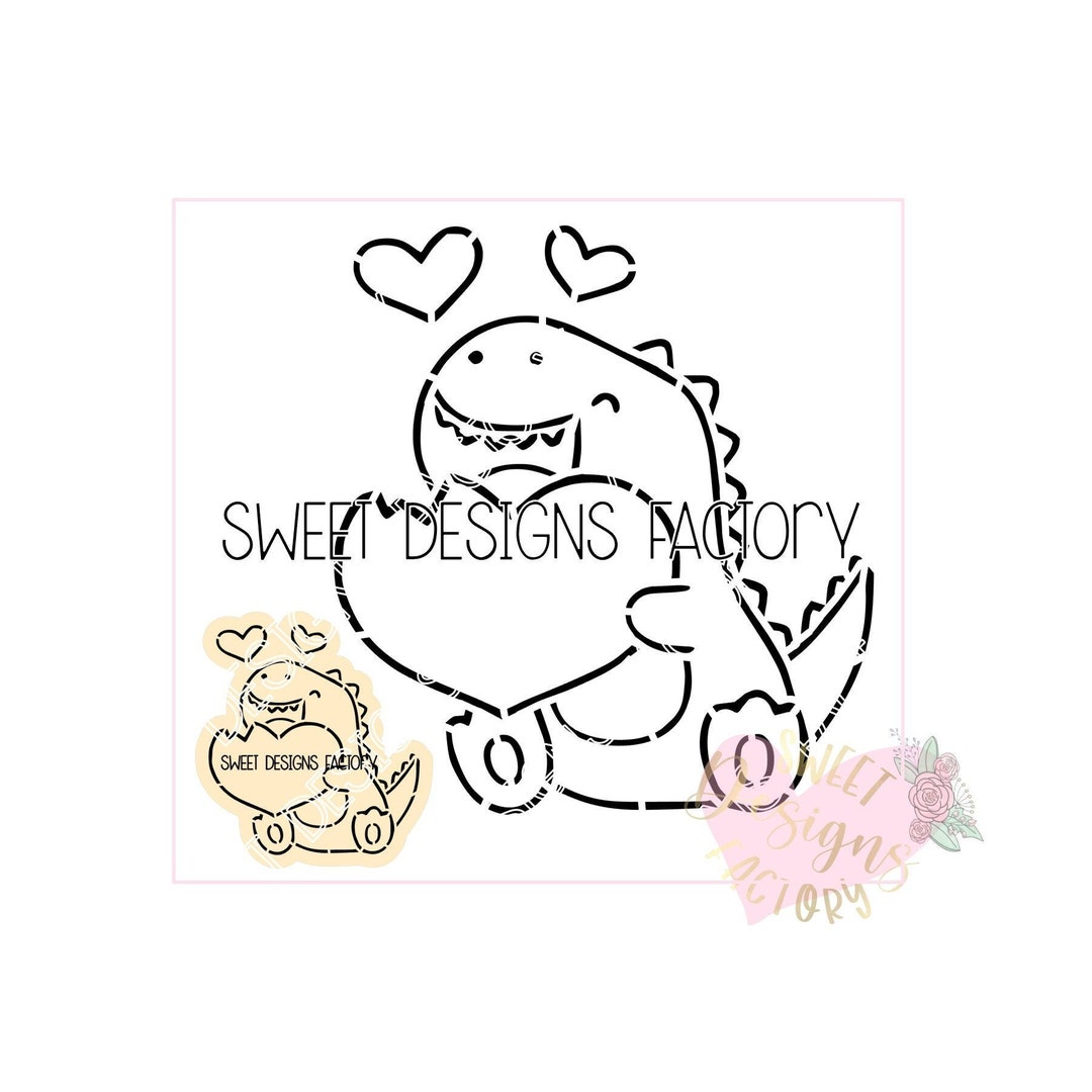 Valentine's Day Dinosaur PYO Cookie Stencil. Matching Cookie Cutter ...