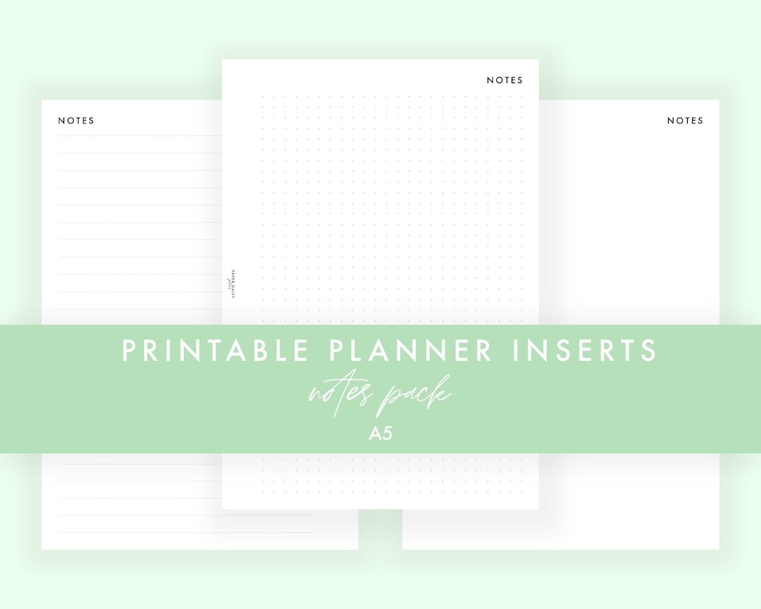 A5 Lines Notes Printable Planner Insert, A5 Dot Grid Notes Printable ...