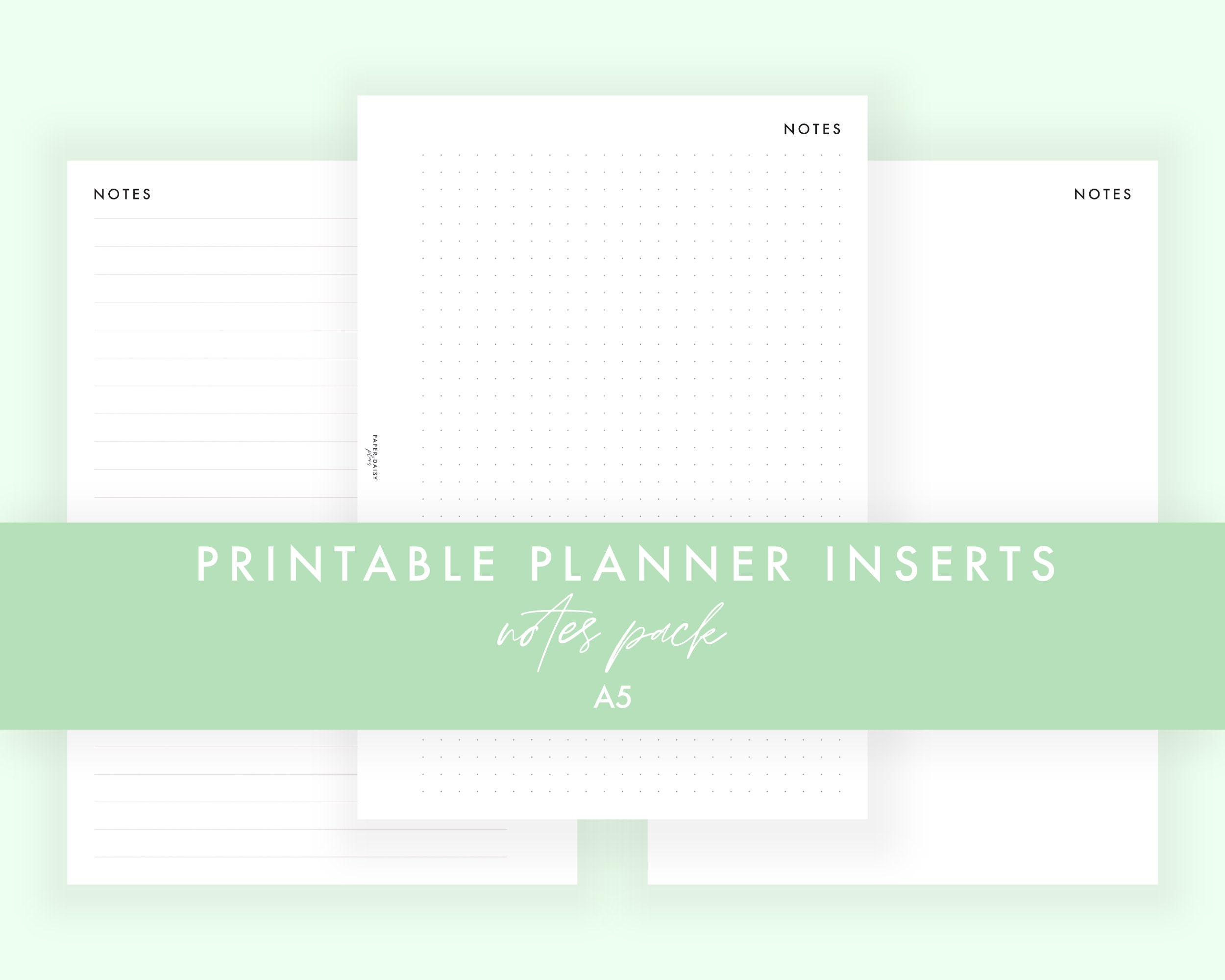 A5 Lines Notes Printable Planner Insert, A5 Dot Grid Notes Printable ...