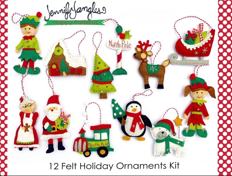 12 Felt Holiday Ornaments Sewing Pattern Kit, Make One a Month ...