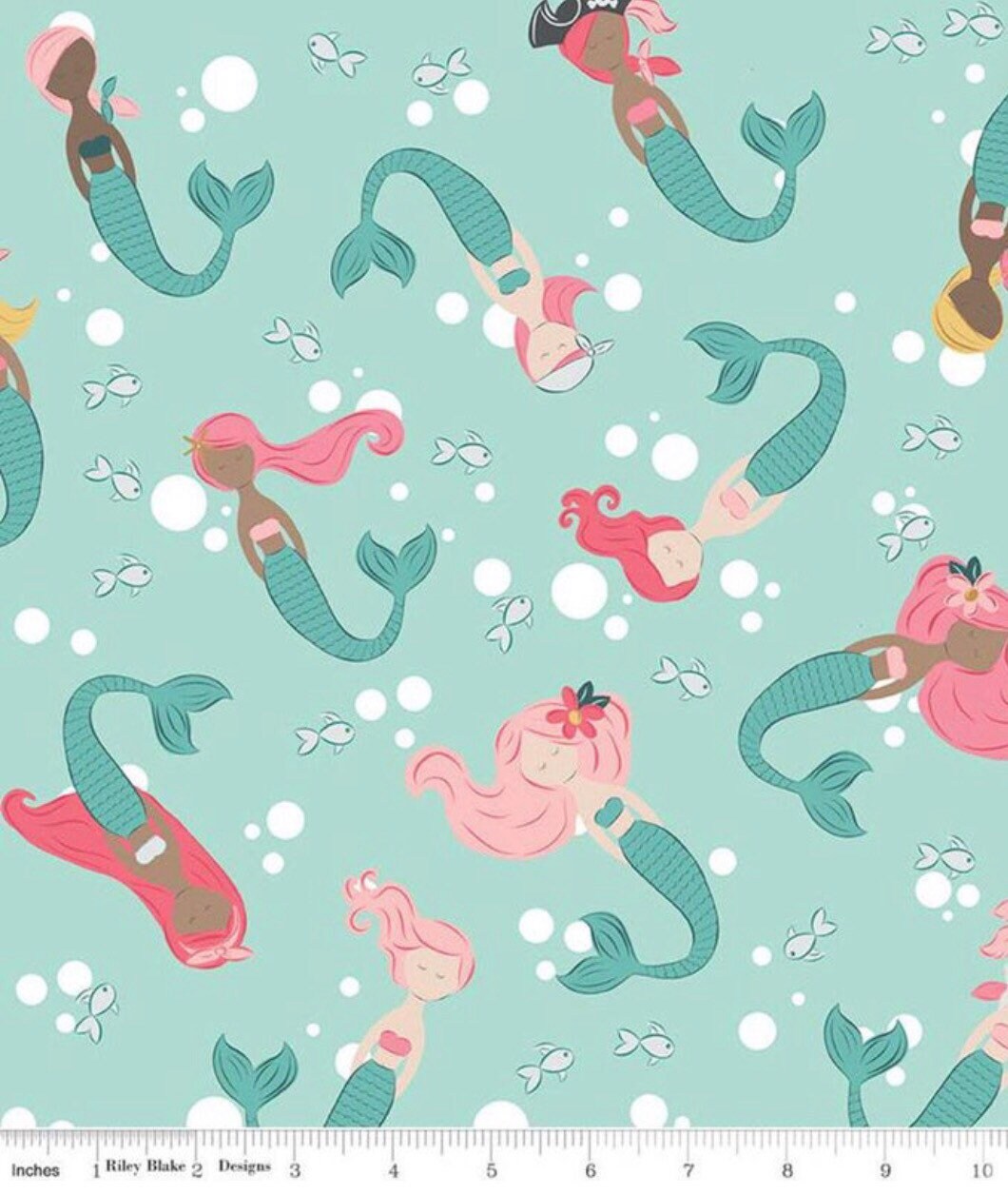 Ahoy Mermaids Main Seafoam /100% Cotton fabric / Mermaid | Etsy