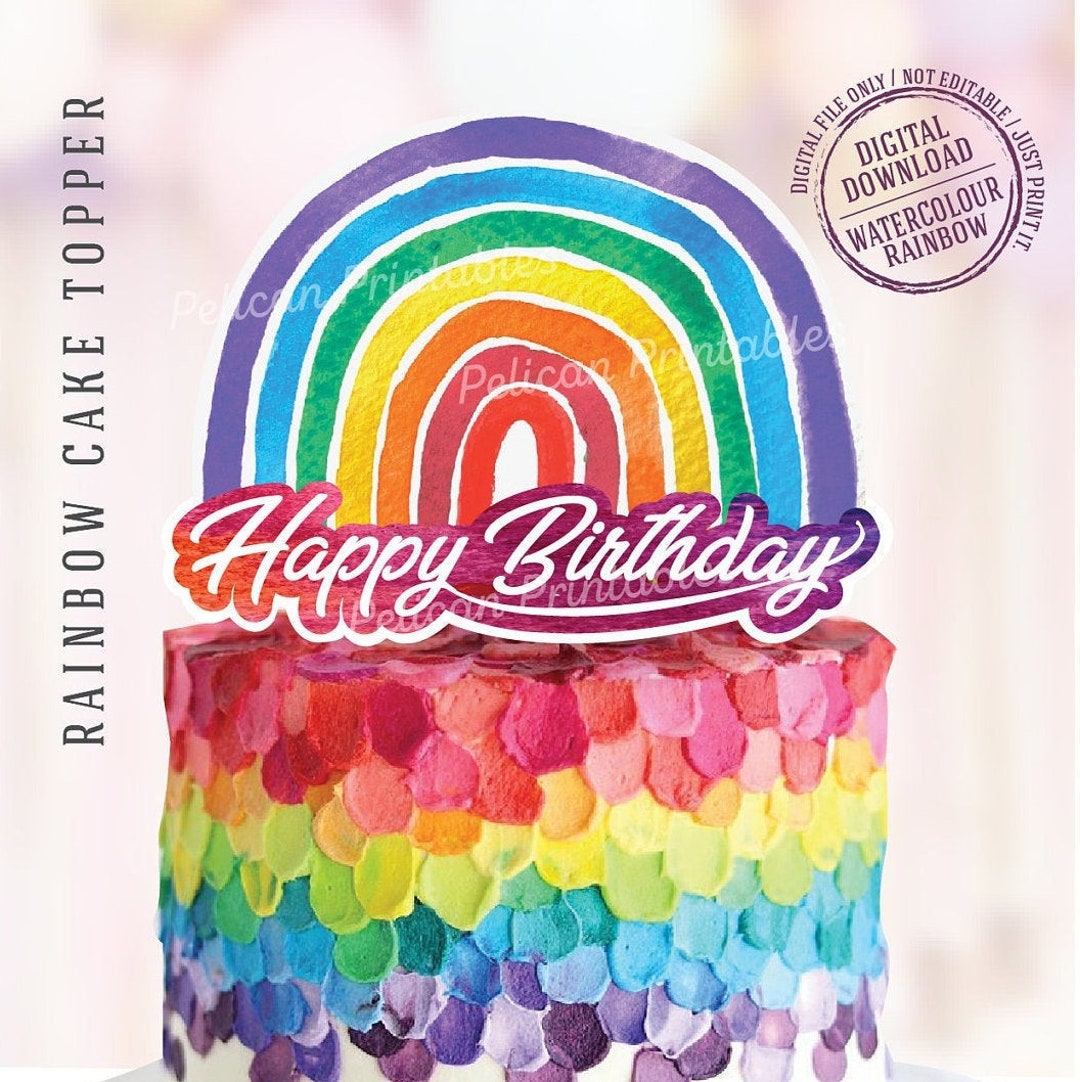 Rainbow Birthday Cake Topper Design, Watercolour Boho, Girls Cupcake ...