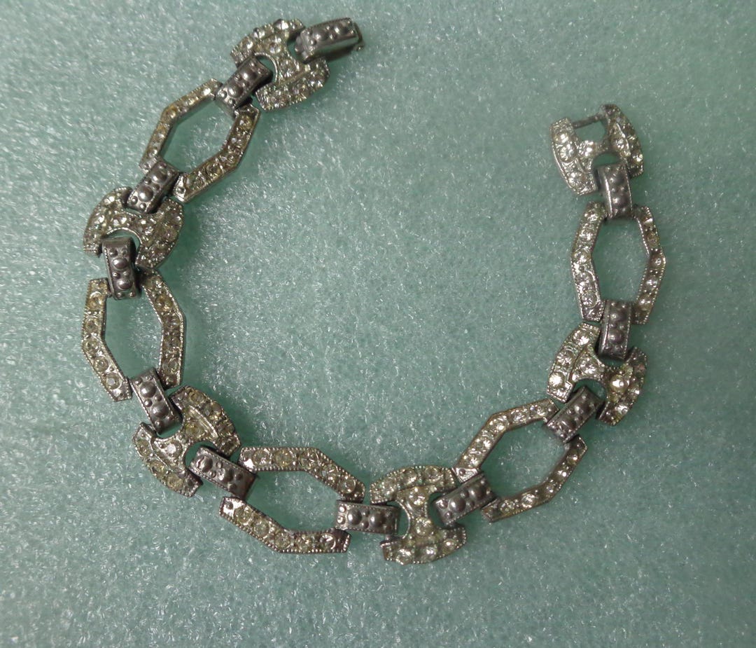 Art Deco Pot Metal Bracelet With Clear Rhinestones - Etsy