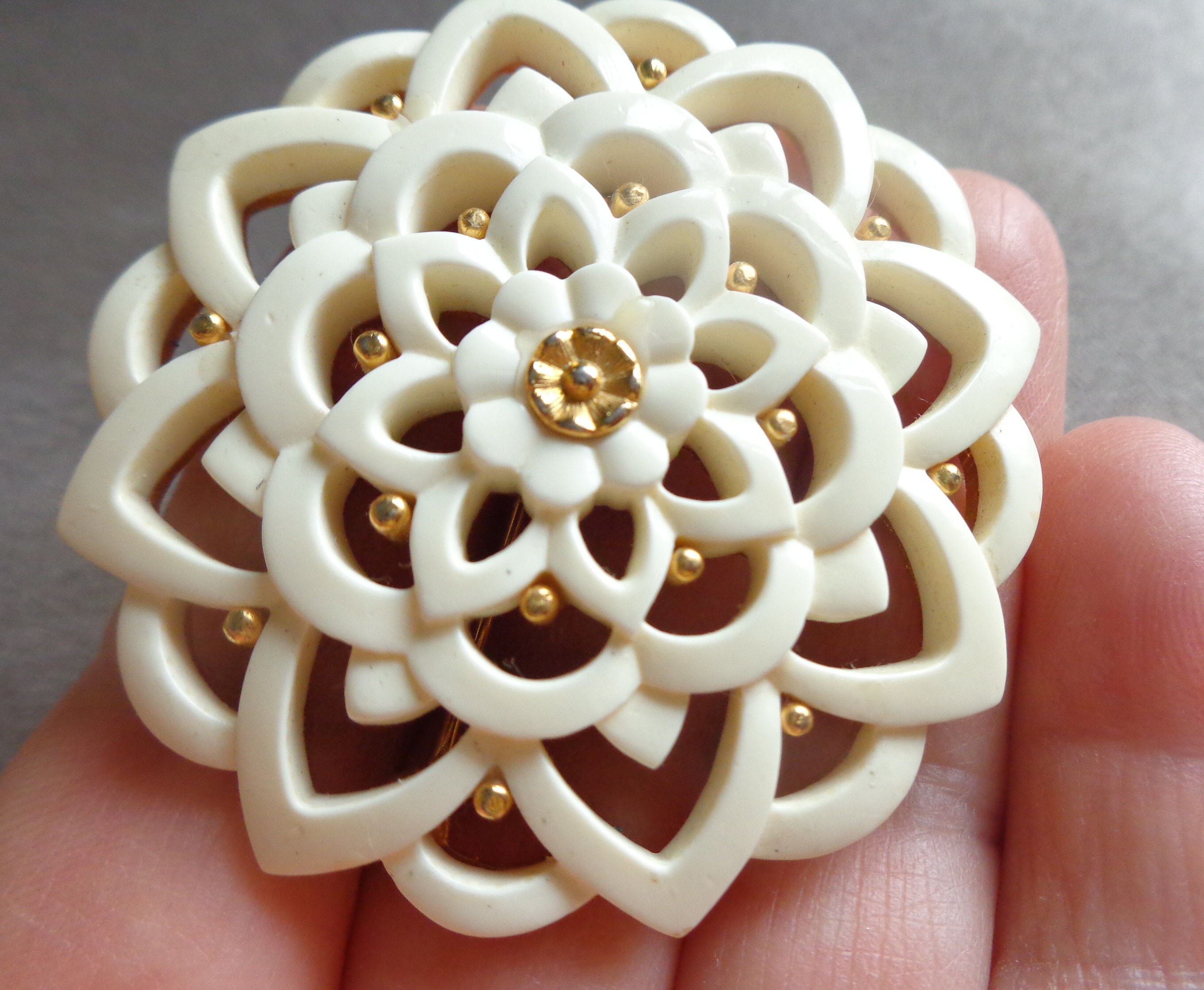 MONET Chrysanthemum Flower Brooch Made in French Ivory and - Etsy