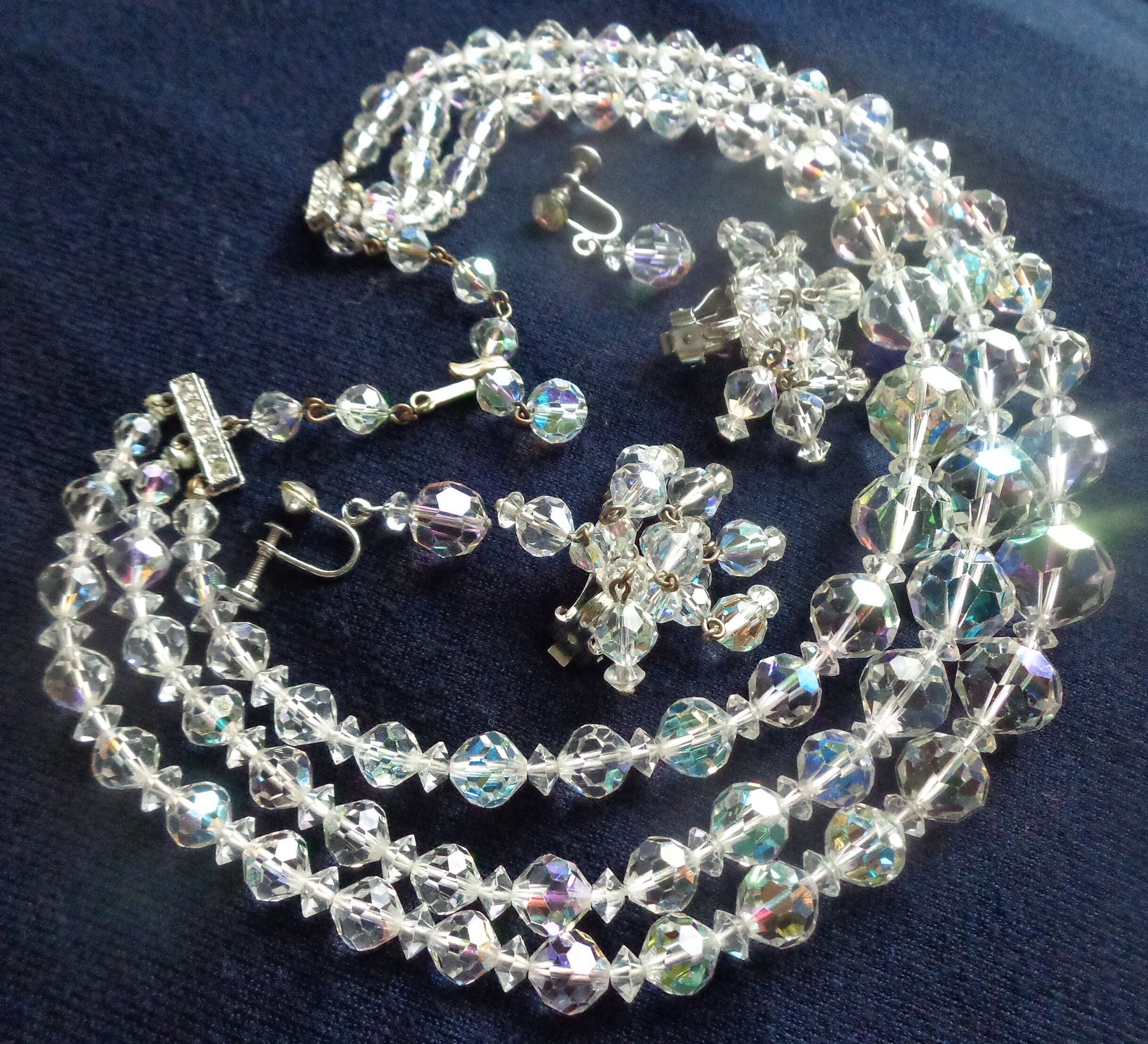 Laguna Three Strand Crystal Necklace With Aurora Borealis - Etsy