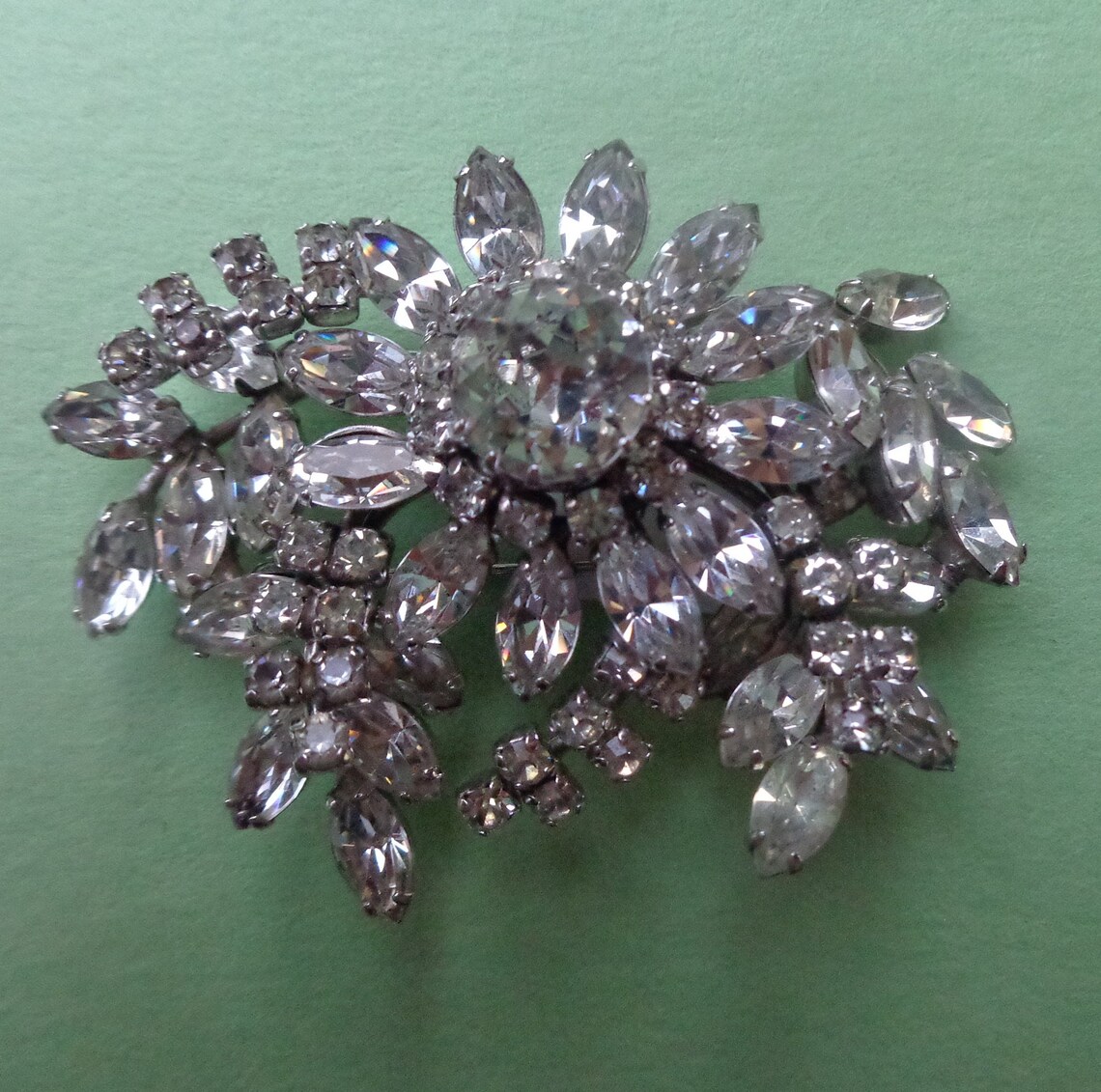 Sherman Tiered Stylized Floral Brooch With Clear Crystals - Etsy