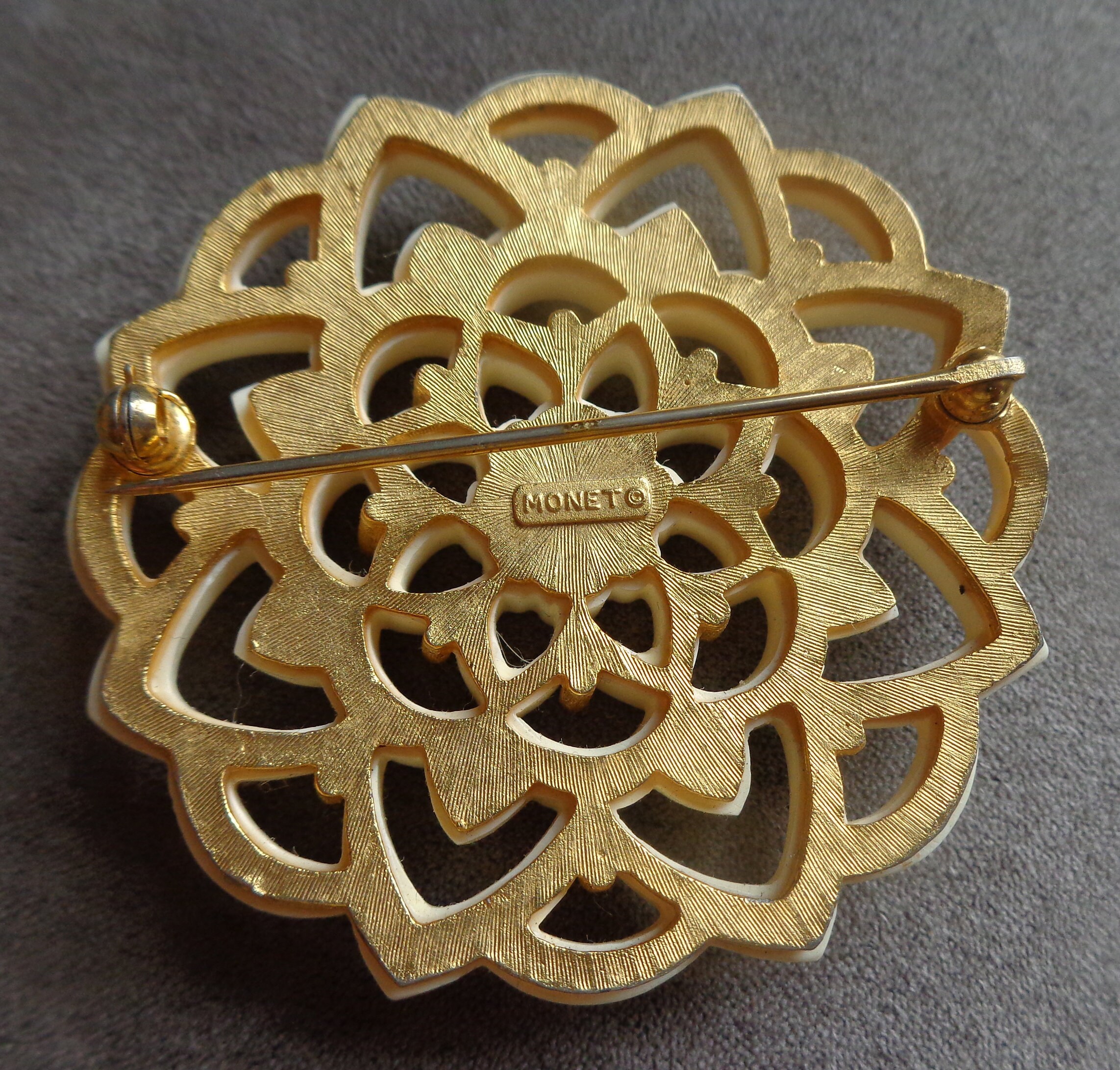 MONET Chrysanthemum Flower Brooch Made in French Ivory and - Etsy