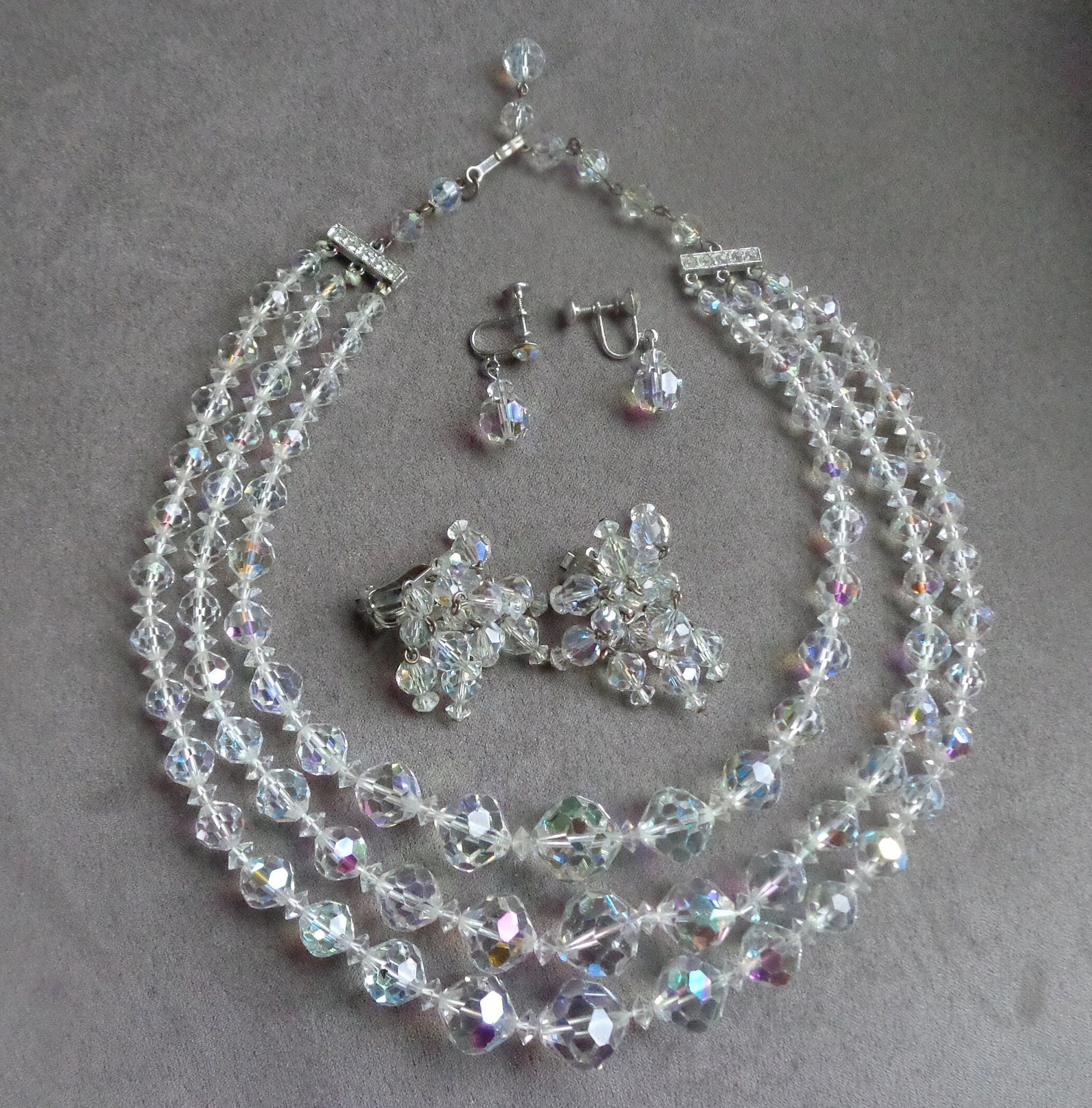 Laguna Three Strand Crystal Necklace With Aurora Borealis - Etsy