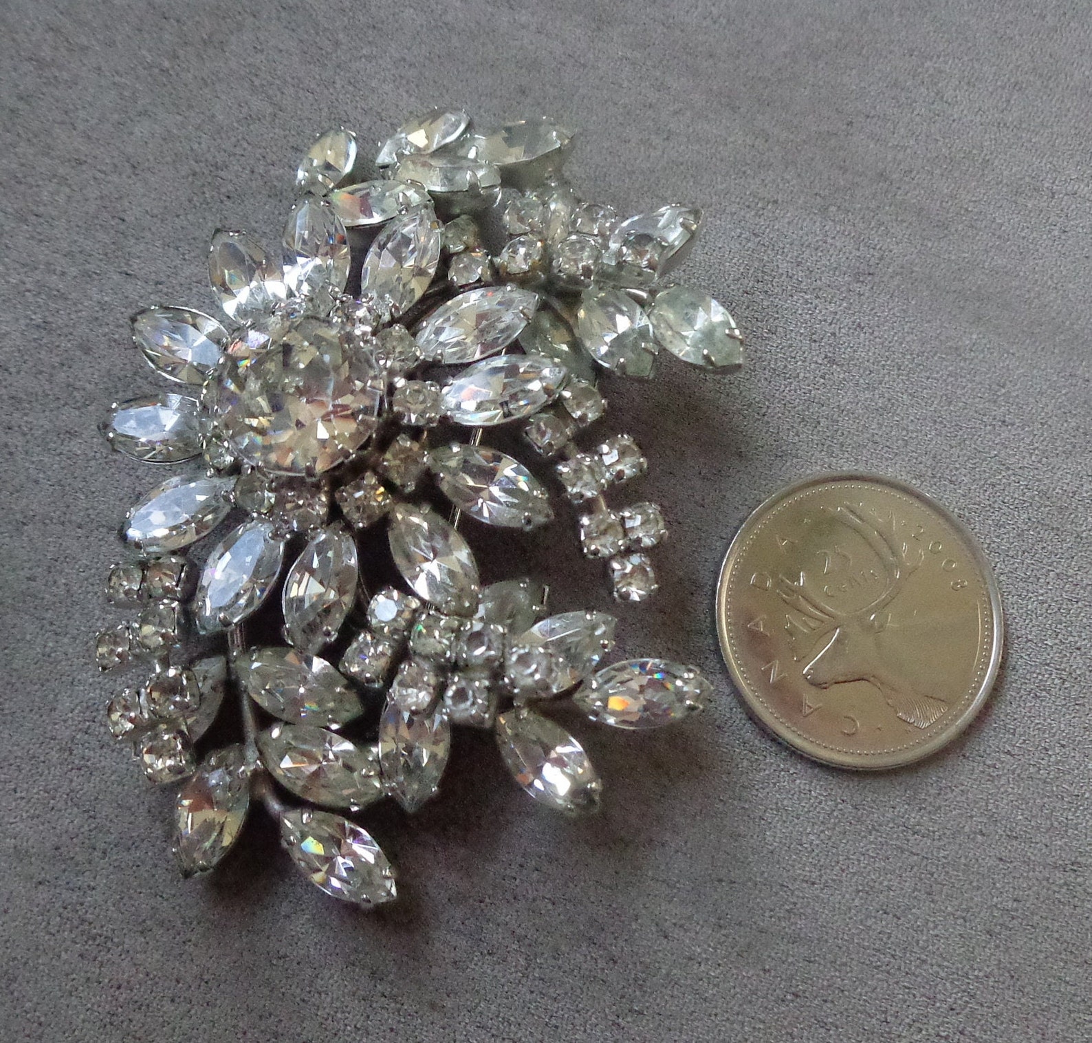 Sherman Tiered Stylized Floral Brooch With Clear Crystals - Etsy