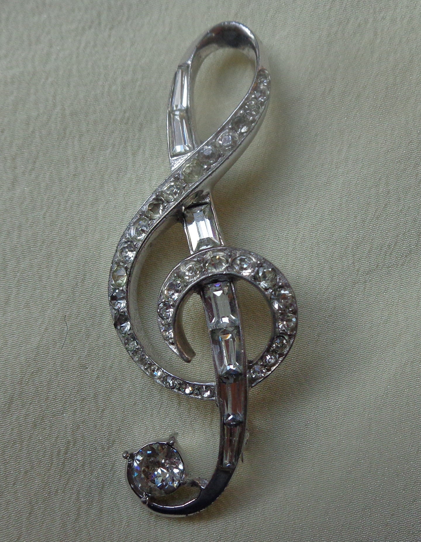 Boucher Treble Clef Brooch With Clear Crystals - Etsy