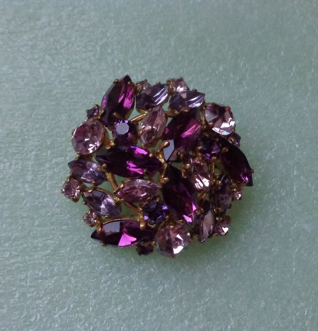 West Germany Brooch With Purple and Lavender Rhinestones - Etsy