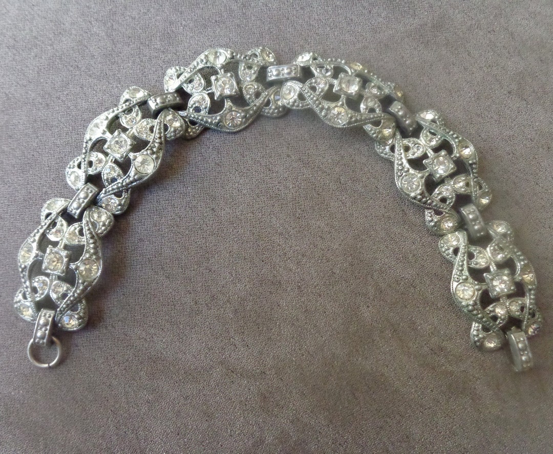 Art Deco Pot Metal Bracelet With Clear Rhinestones - Etsy
