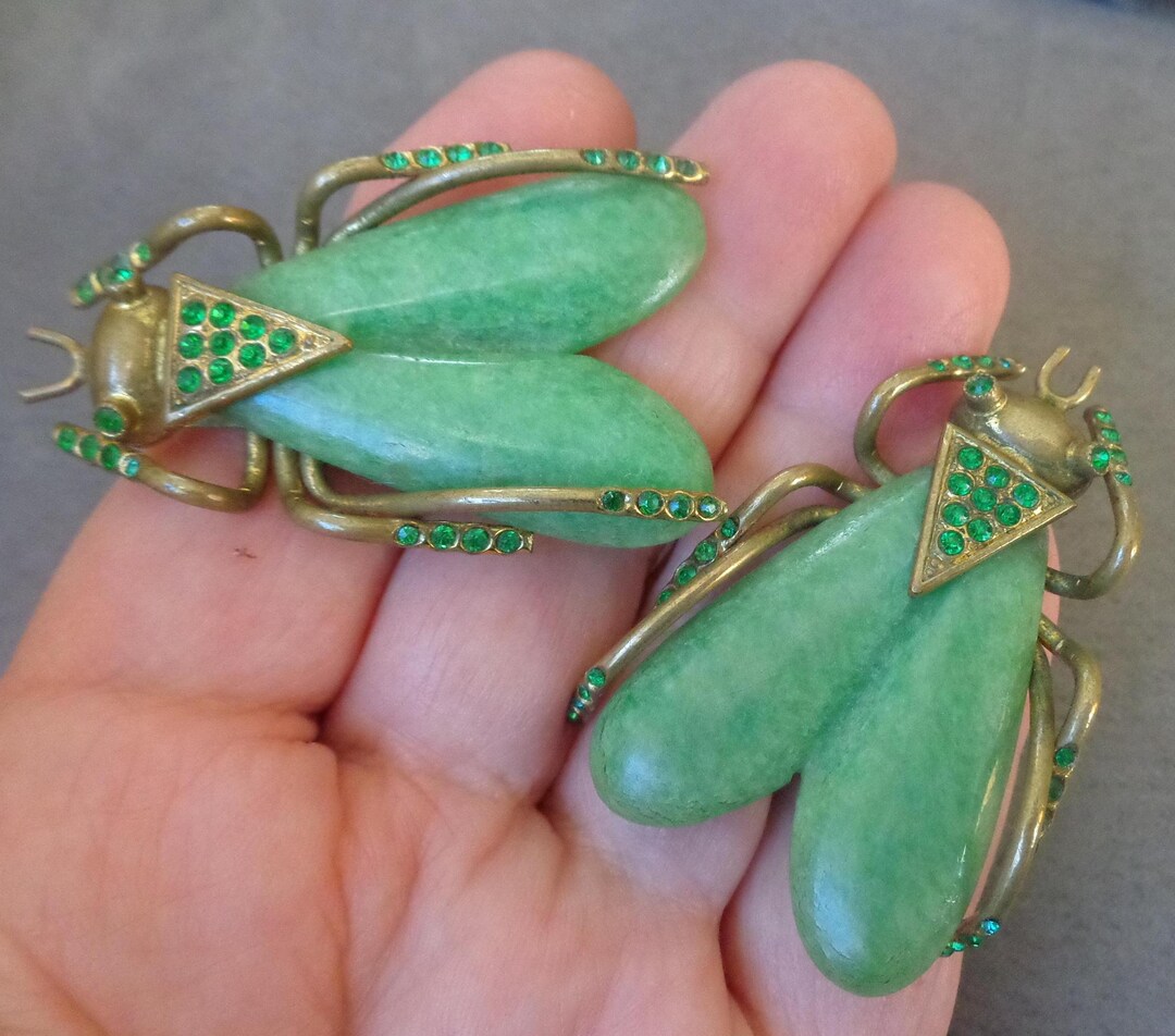 Pair of Art Deco Bug Brooches in a Gold Tone Metal, With Plastic Wings ...