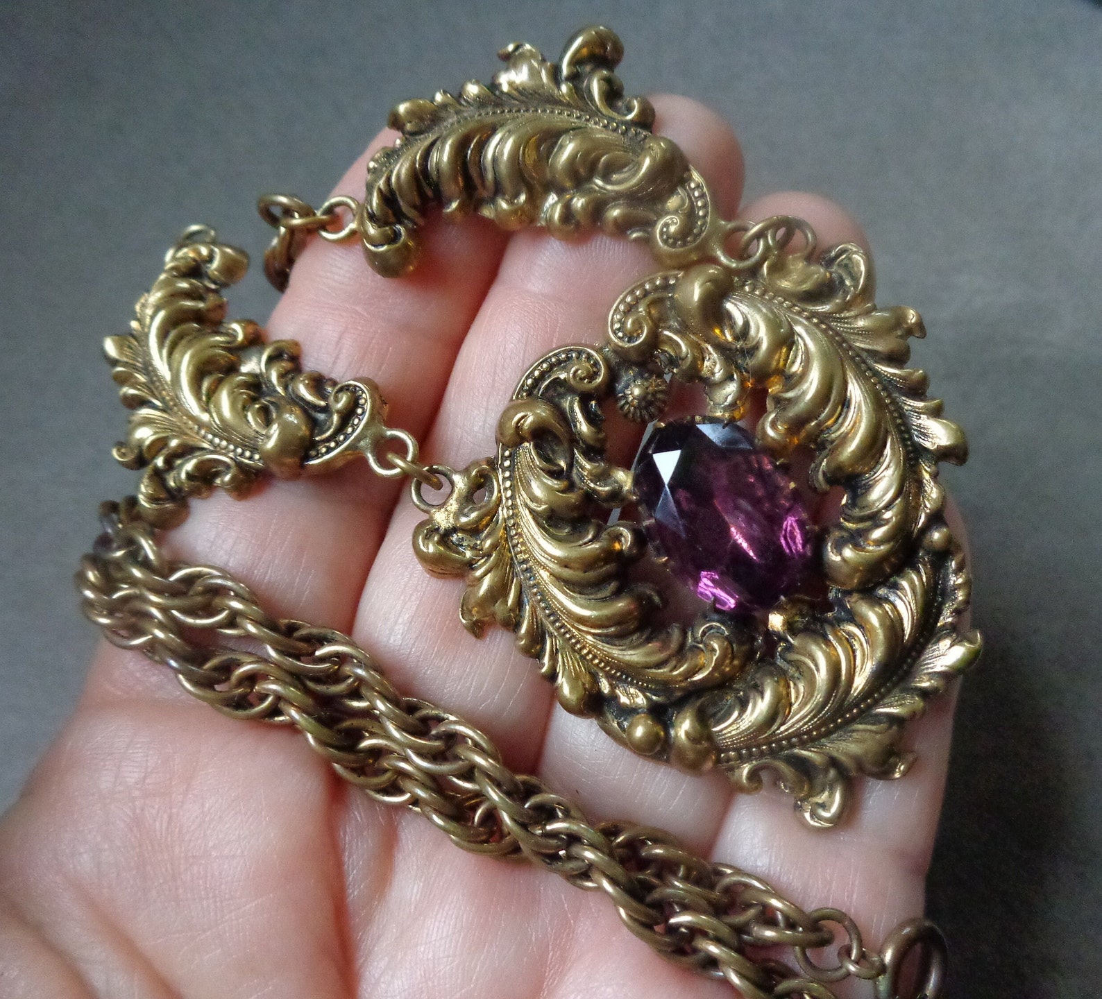 Rococo Revival Pendant Necklace With Amethyst Glass - Etsy