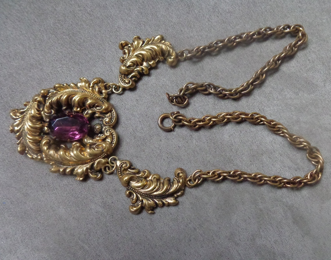 Rococo Revival Pendant Necklace With Amethyst Glass - Etsy