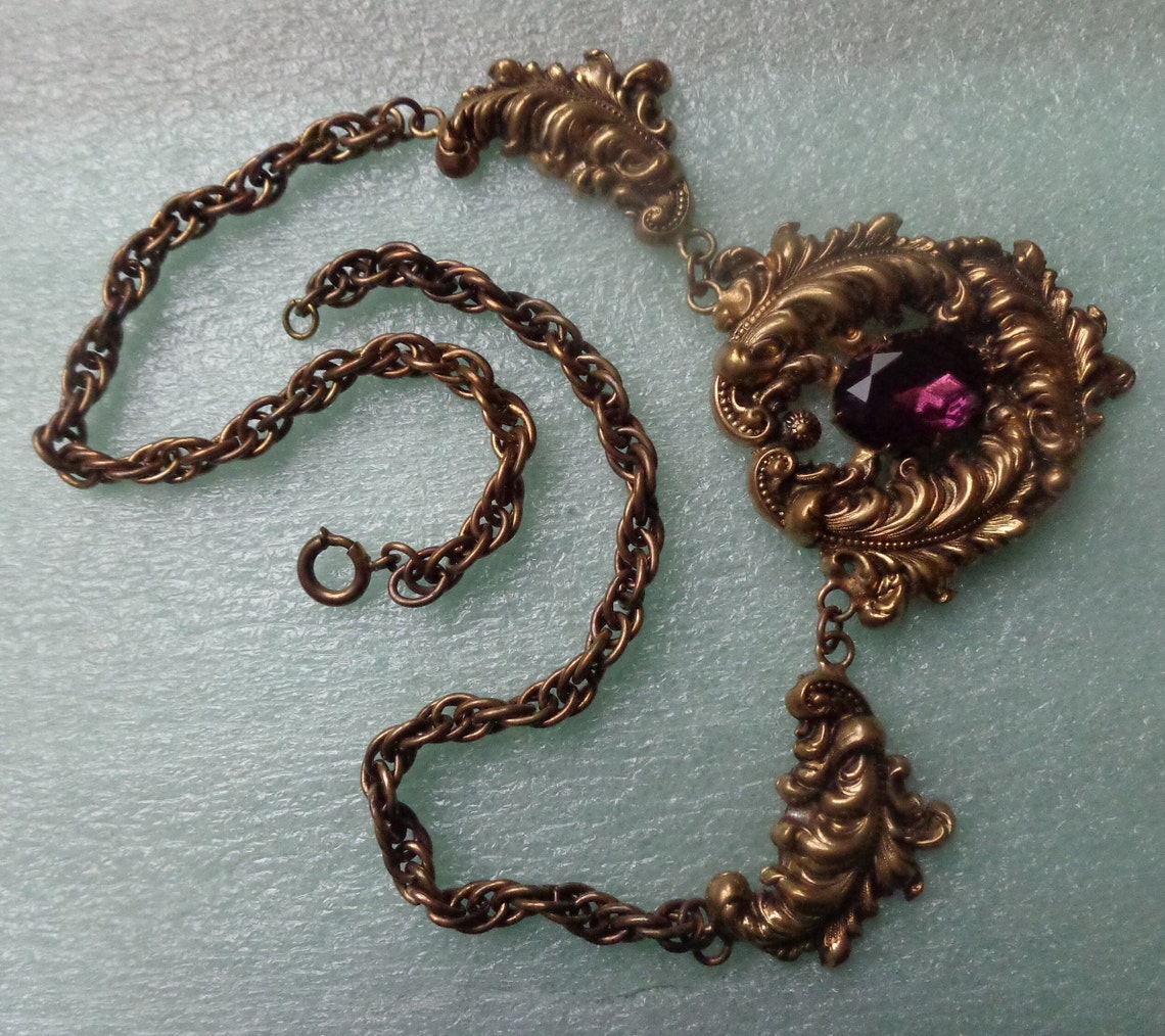Rococo Revival Pendant Necklace With Amethyst Glass - Etsy