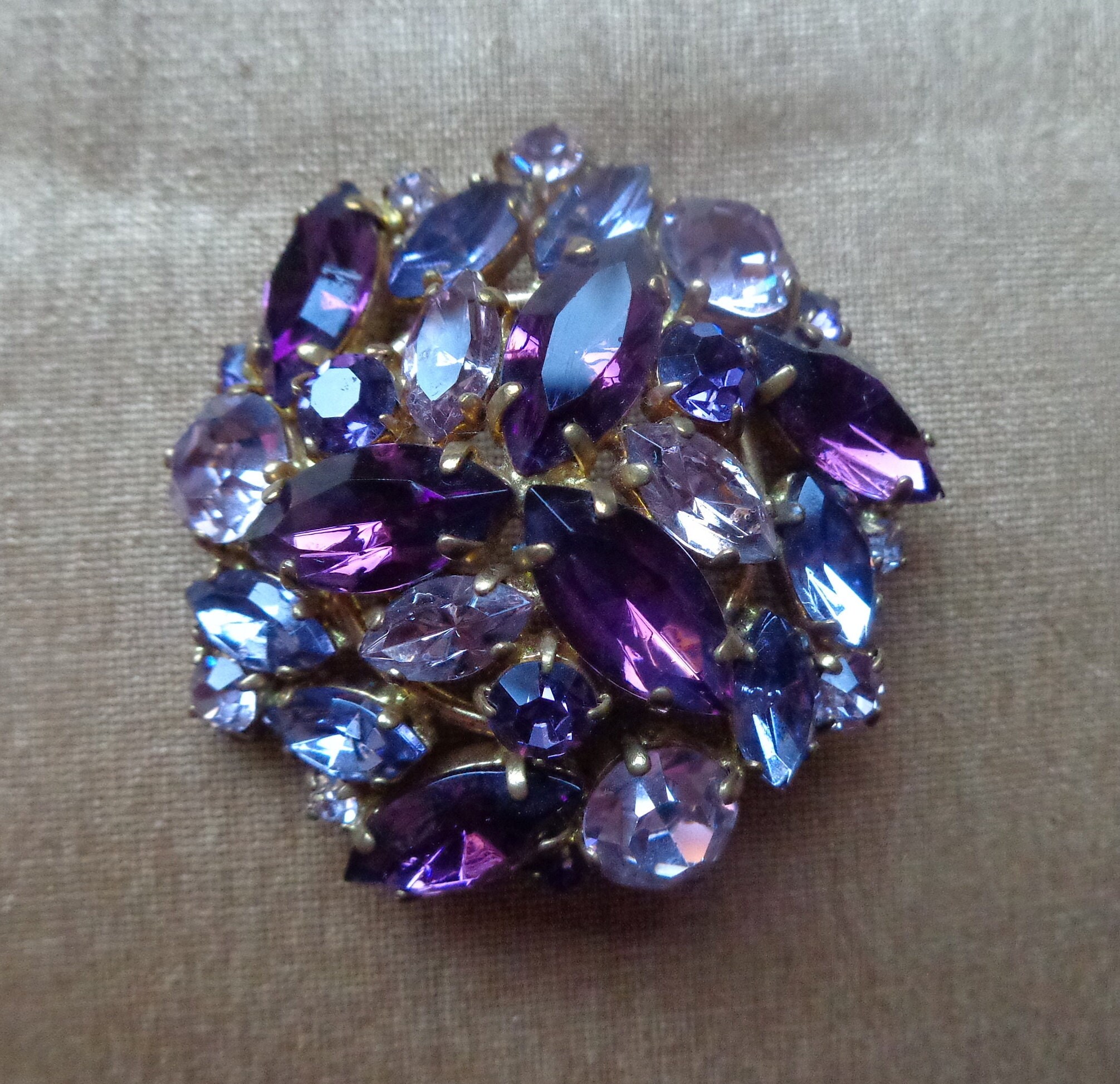 West Germany Brooch With Purple and Lavender Rhinestones - Etsy