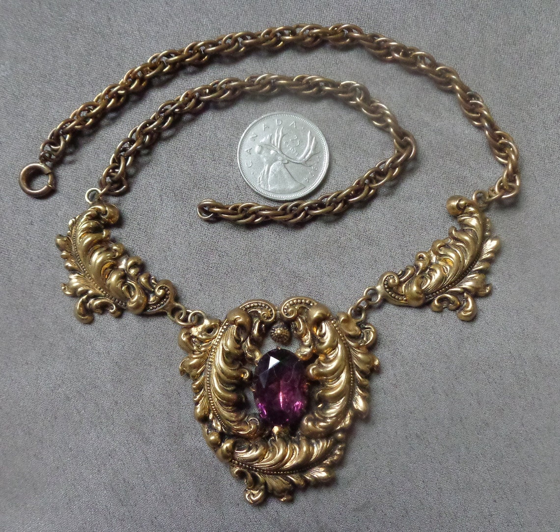 Rococo Revival Pendant Necklace With Amethyst Glass - Etsy