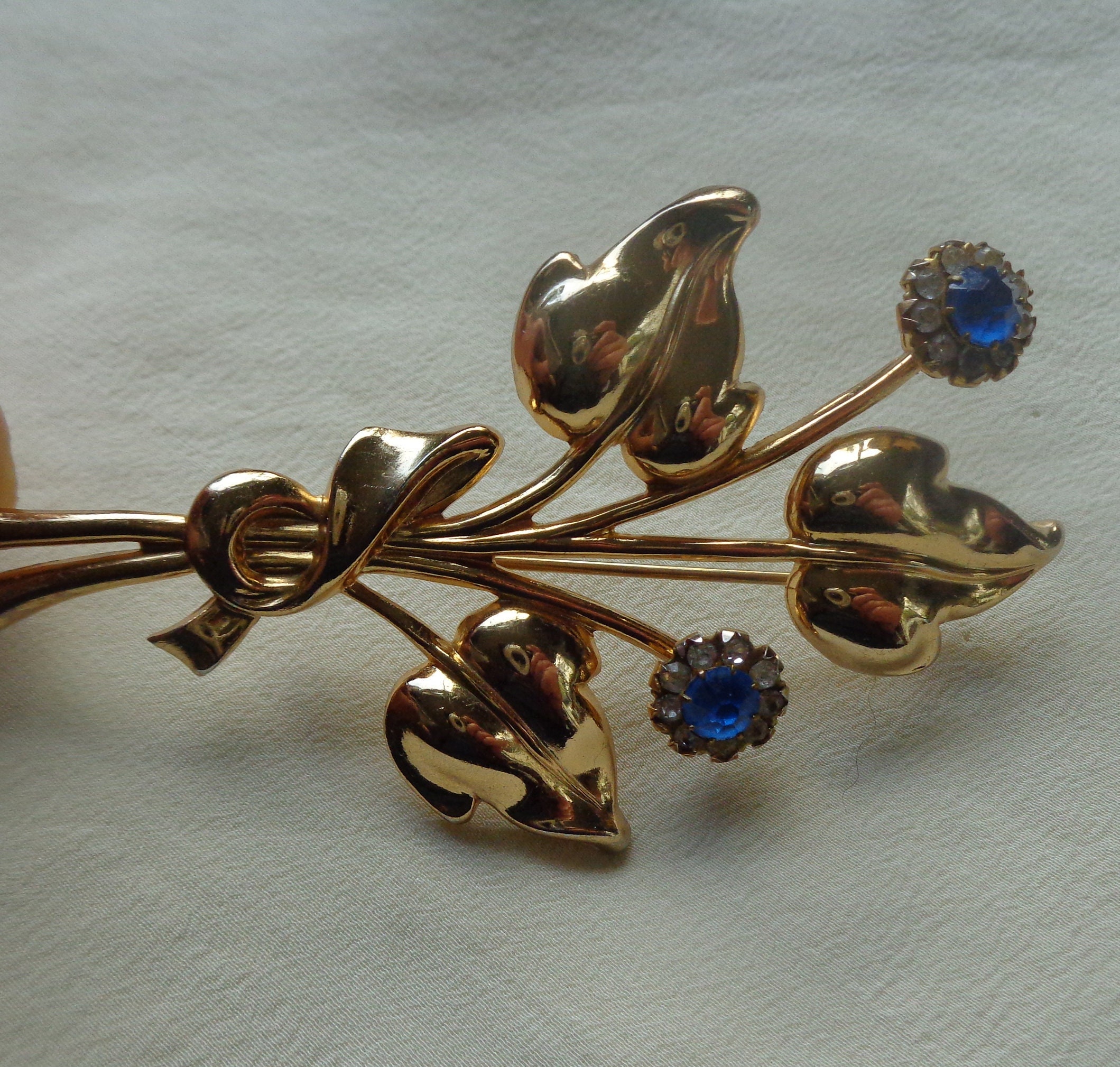 Coro Floral Brooch With Blue and Clear Rhinestones - Etsy