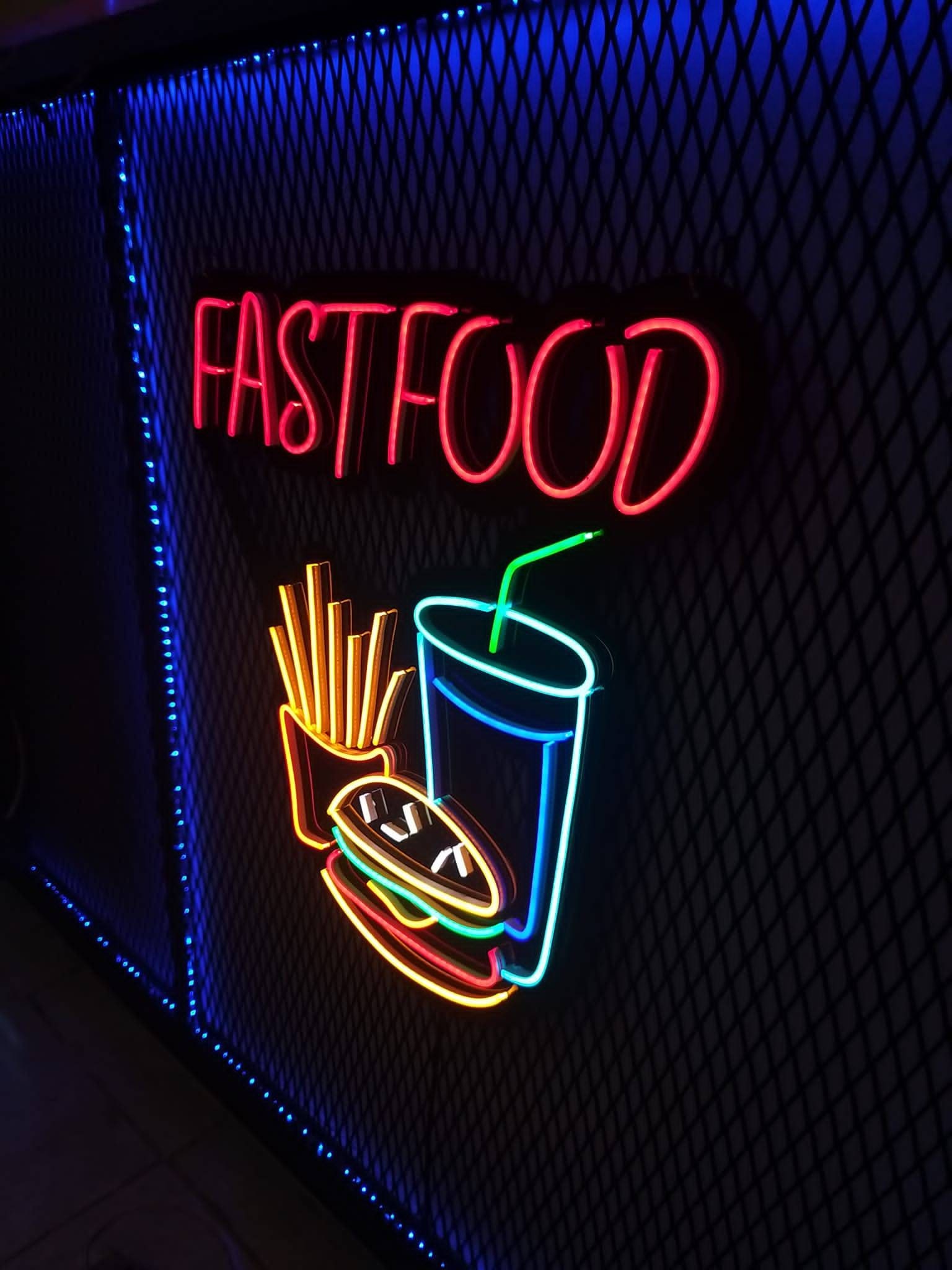 Fast Food Neon Sign Says