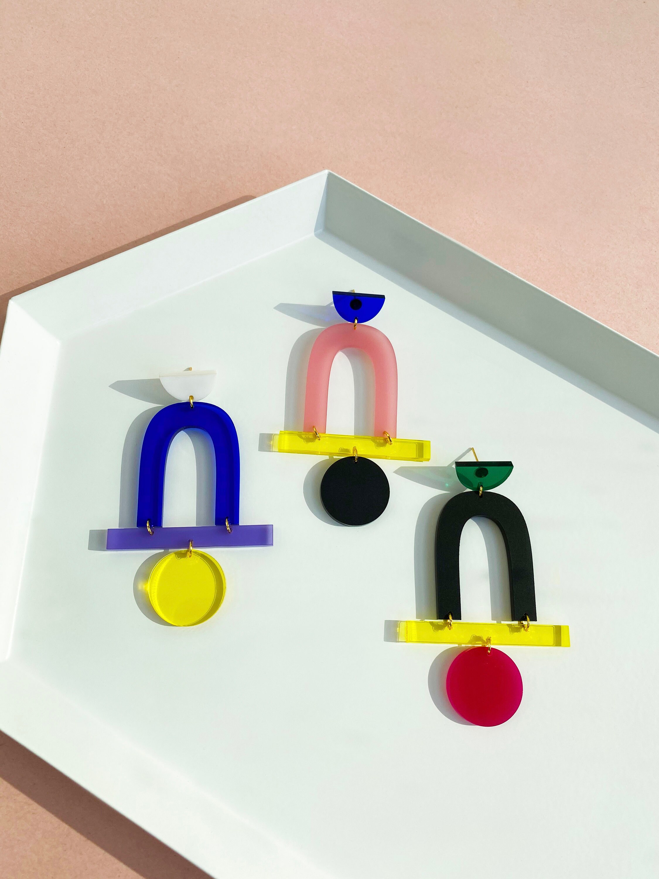 The Mega Stack Blue Pink Yellow Black Acrylic Earrings | Etsy