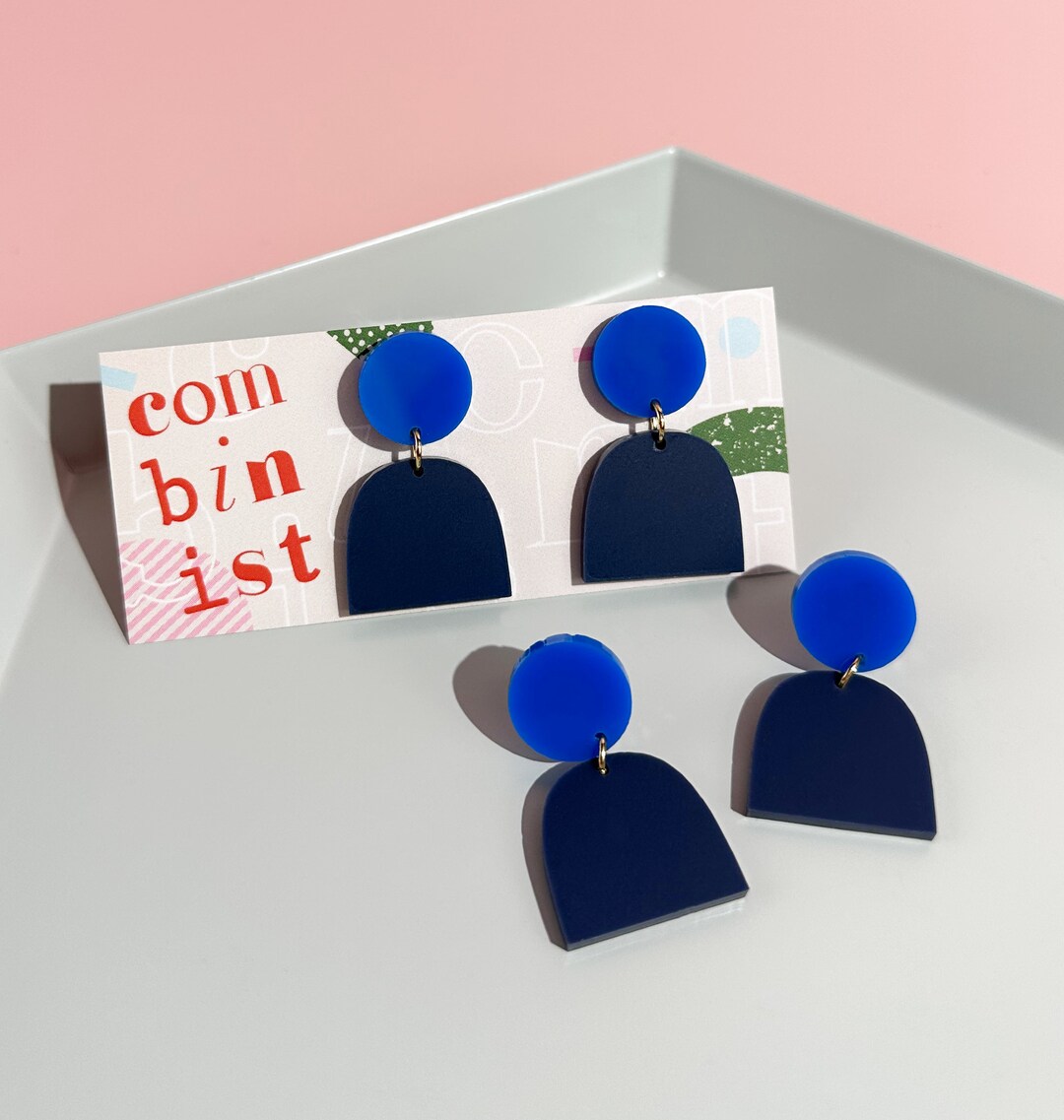 Lad Cobalt Navy Blue Duotone Earrings - Etsy