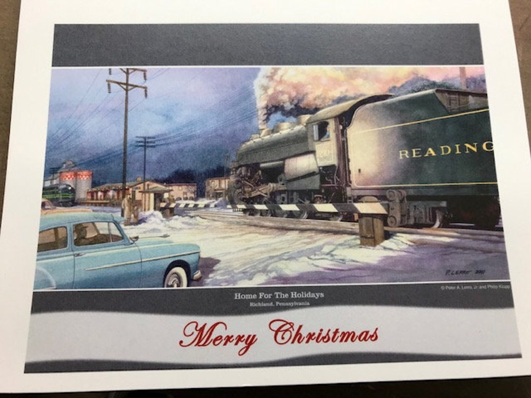 10 Pack Christmas Cards Railroad Trains Steam Locomotive Home for the ...