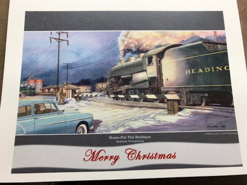 10 Pack Christmas Cards Railroad Trains Steam Locomotive Home for the ...
