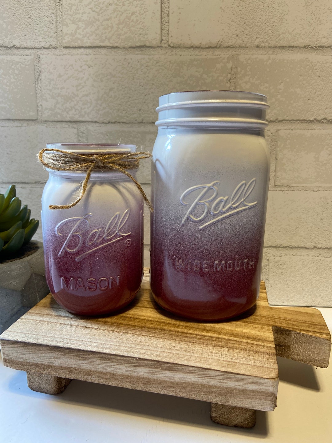 Ombre Mason Jar Centerpiece: Maroon & White, Jute Twine Accent - Etsy