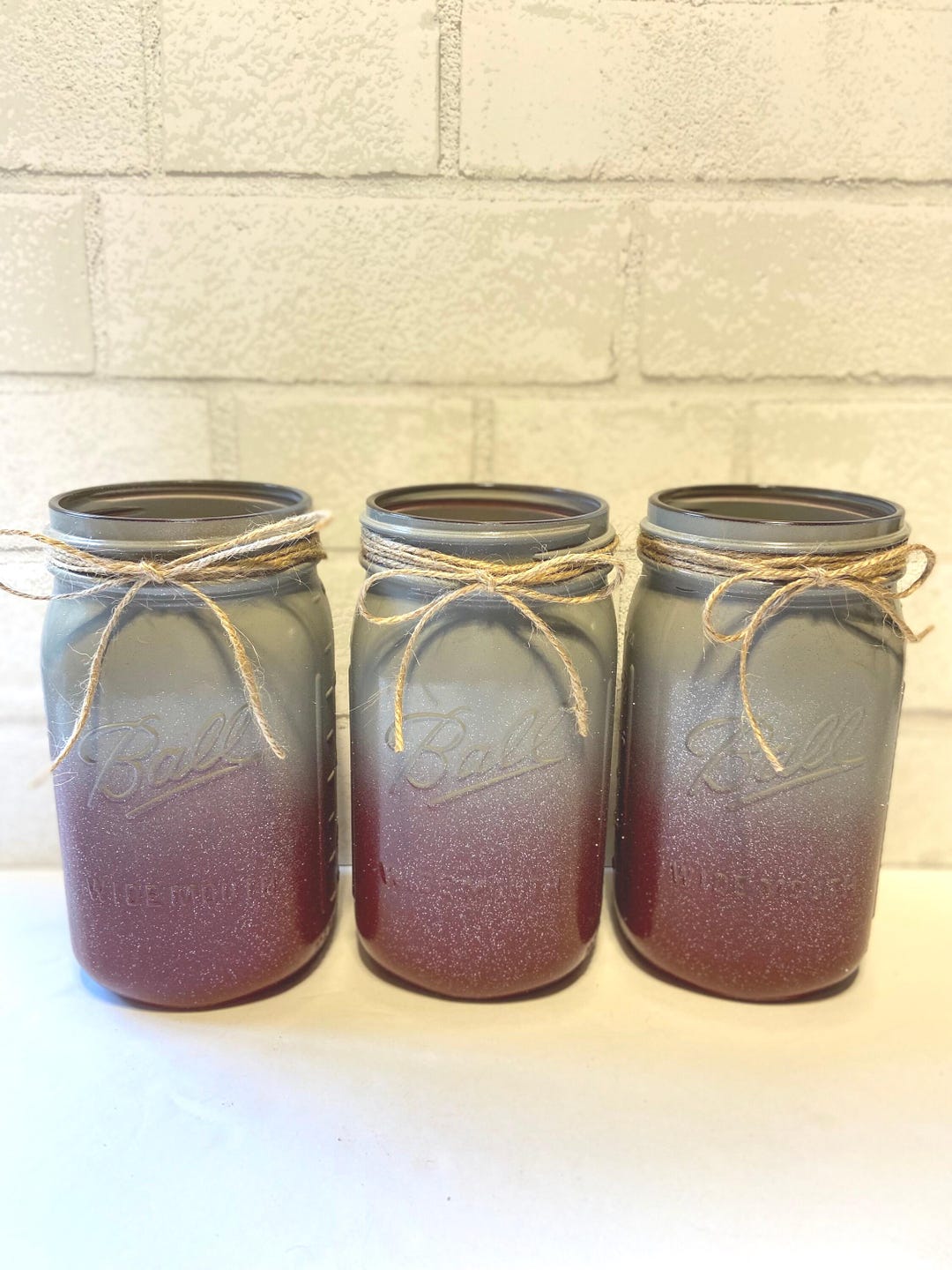 Ombre Gray and Maroon Mason Jar Centerpiece With Jute Twine - Etsy