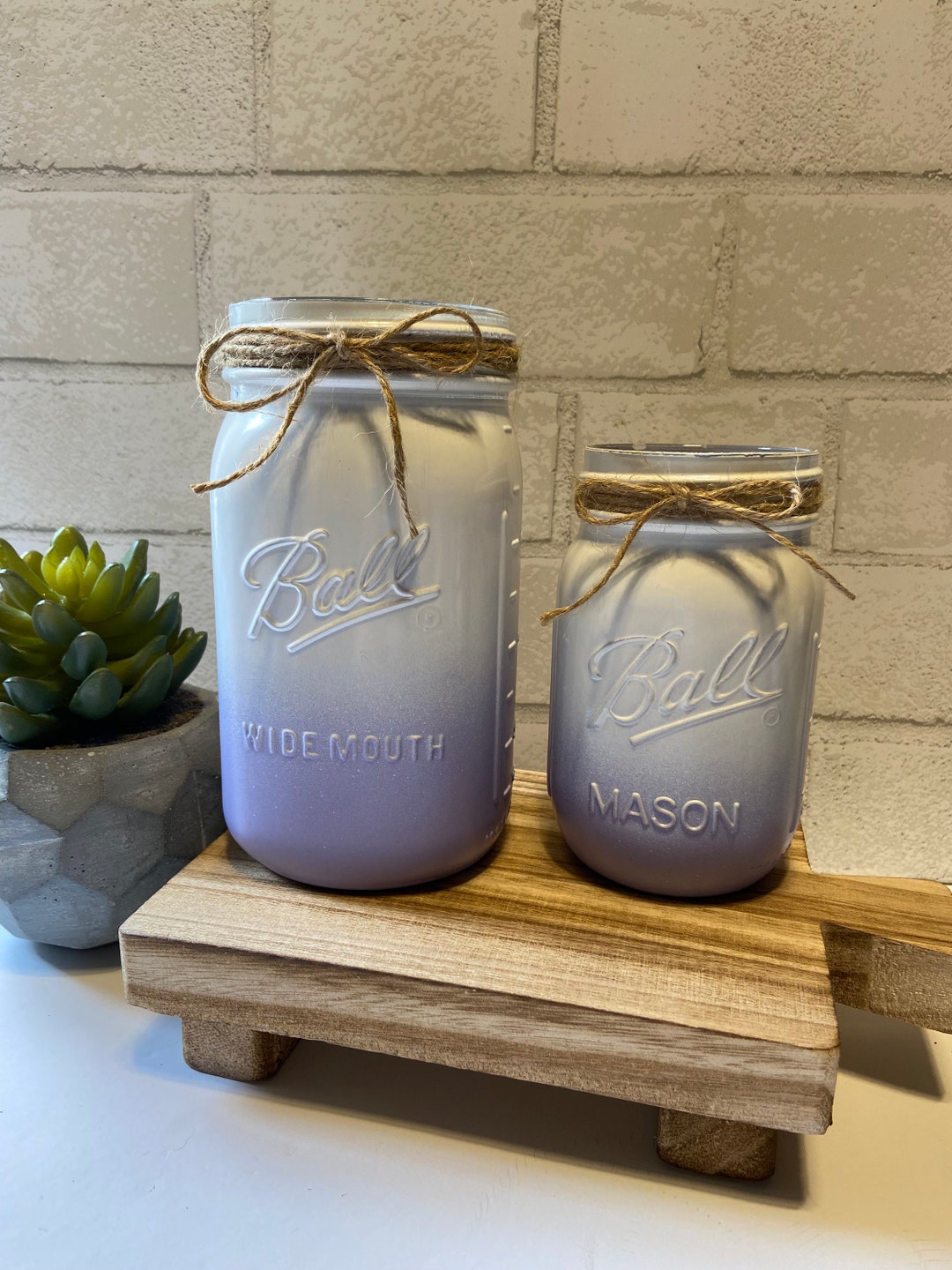 Ombre Lavender Painted Mason Jar Centerpiece With Jute - Etsy