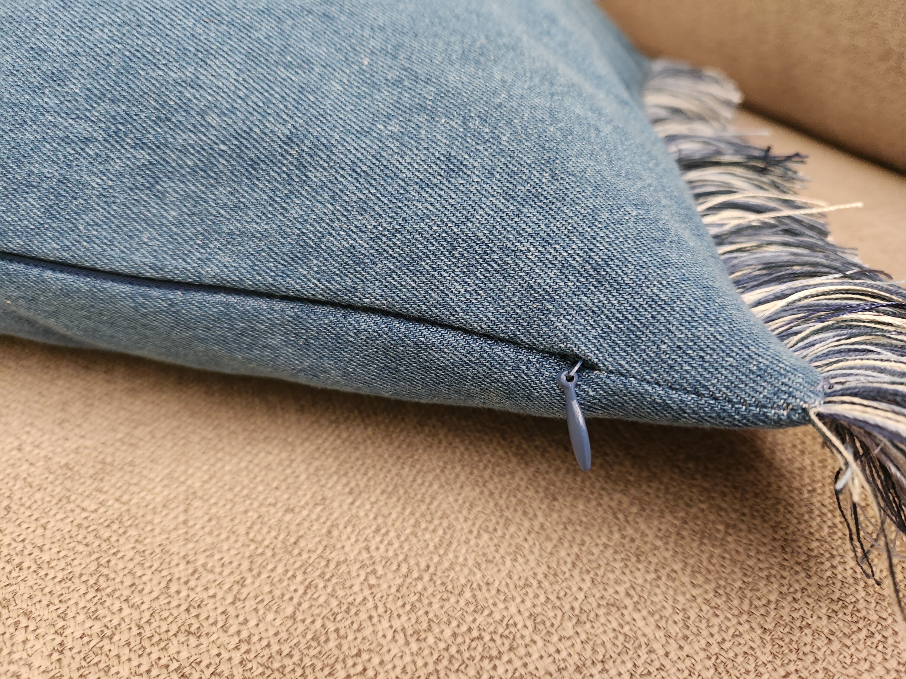Denim Pillow Cover With Fringe VARIETY COLOR & SIZE Patchwork Pillow ...