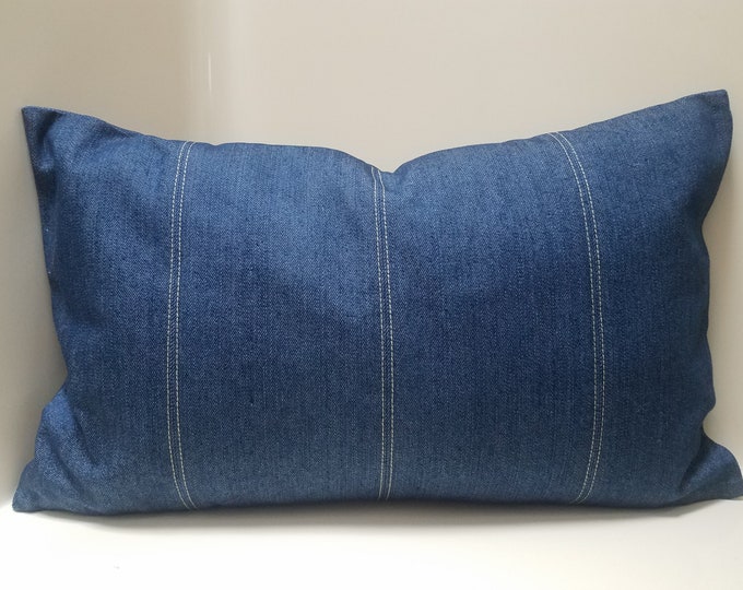 Upcycled Denim Embroidered Jean Pocket Pillow Denim Accent Pillow ...