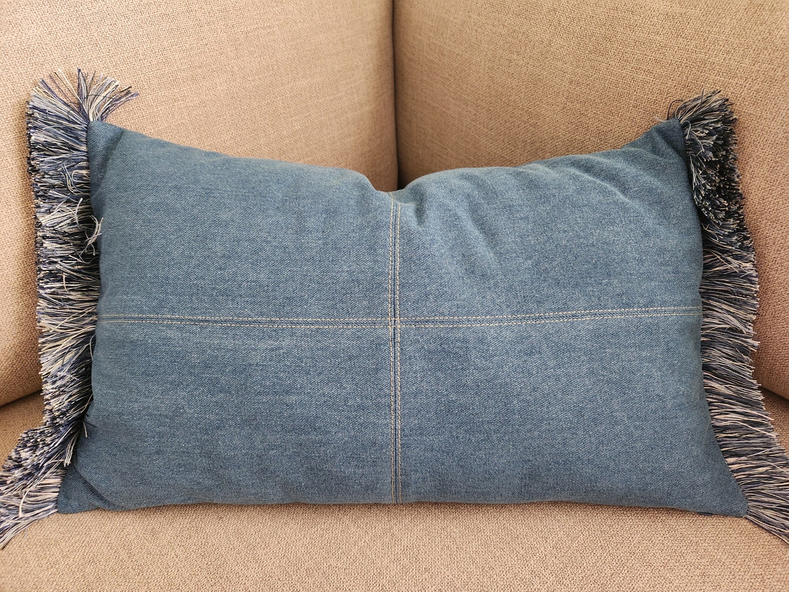 Denim Pillow Cover With Fringe VARIETY COLOR & SIZE Patchwork Pillow ...