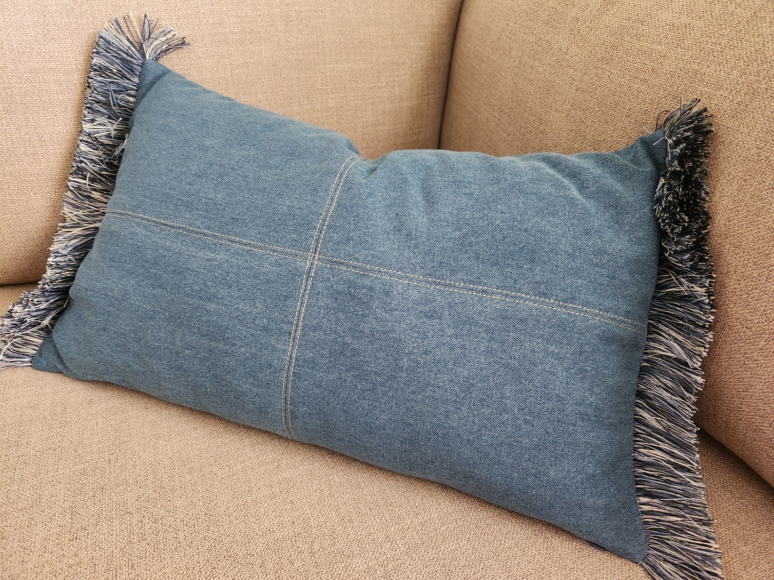Denim Pillow Cover With Fringe VARIETY COLOR & SIZE Patchwork Pillow ...