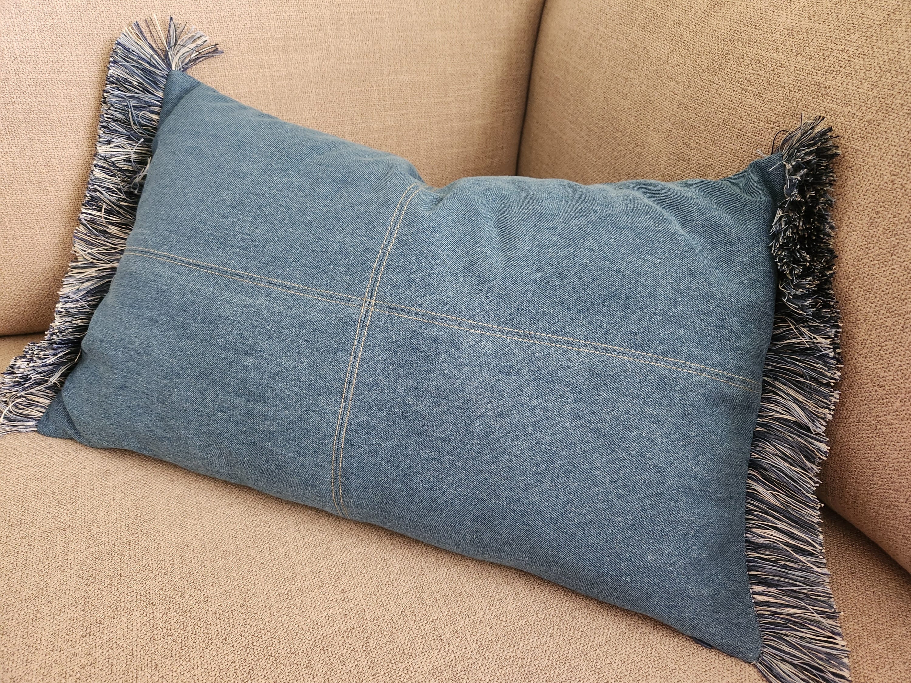 Denim Pillow Cover With Fringe VARIETY COLOR & SIZE Patchwork Pillow ...