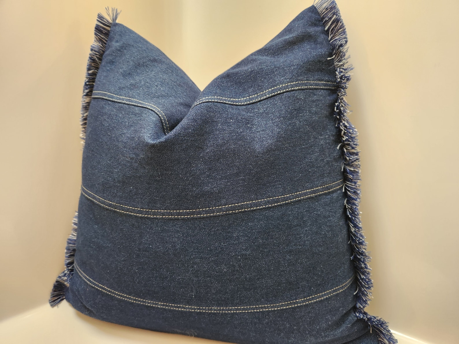 Fringe Denim Pillow Cover: Patchwork Jeans Throw Pillow, Farmhouse ...