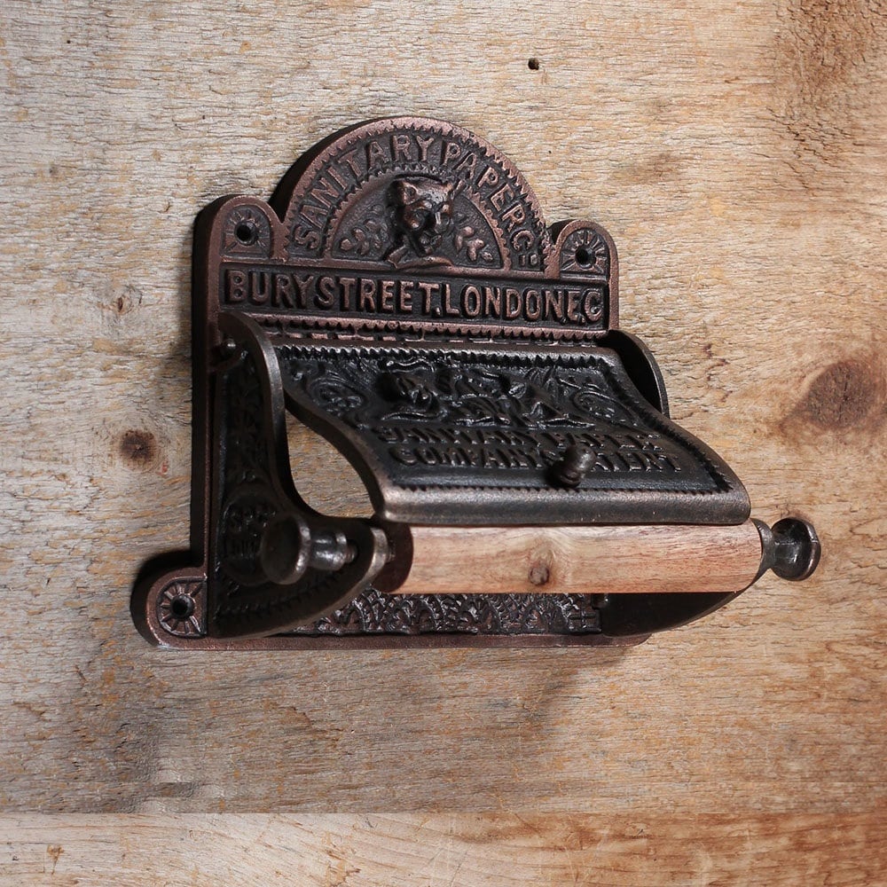 The Bury Street London Toilet Paper Holder With Lid, Old Cooper Finish ...