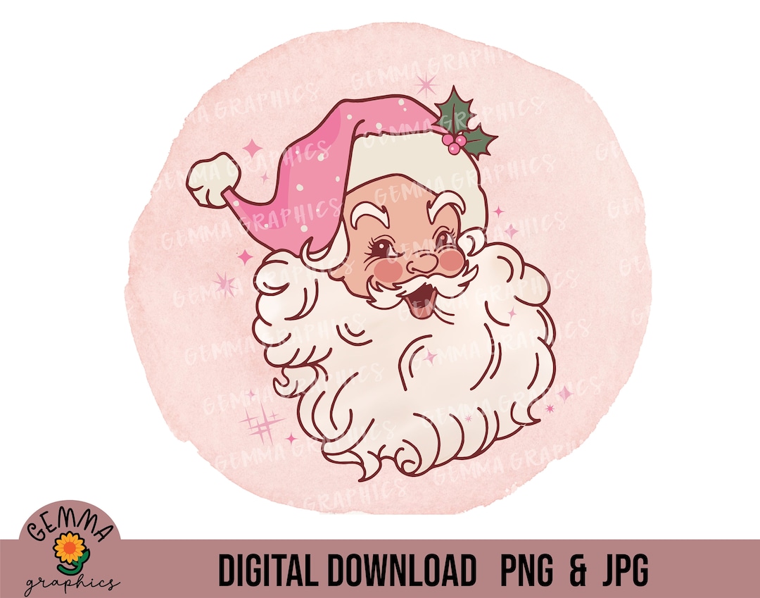 Pink Santa Png, Retro Christmas Santa Png, Vintage Santa Sublimation ...