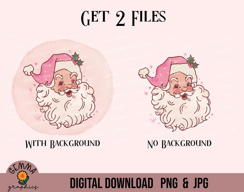 Pink Santa Png, Retro Christmas Santa Png, Vintage Santa Sublimation ...