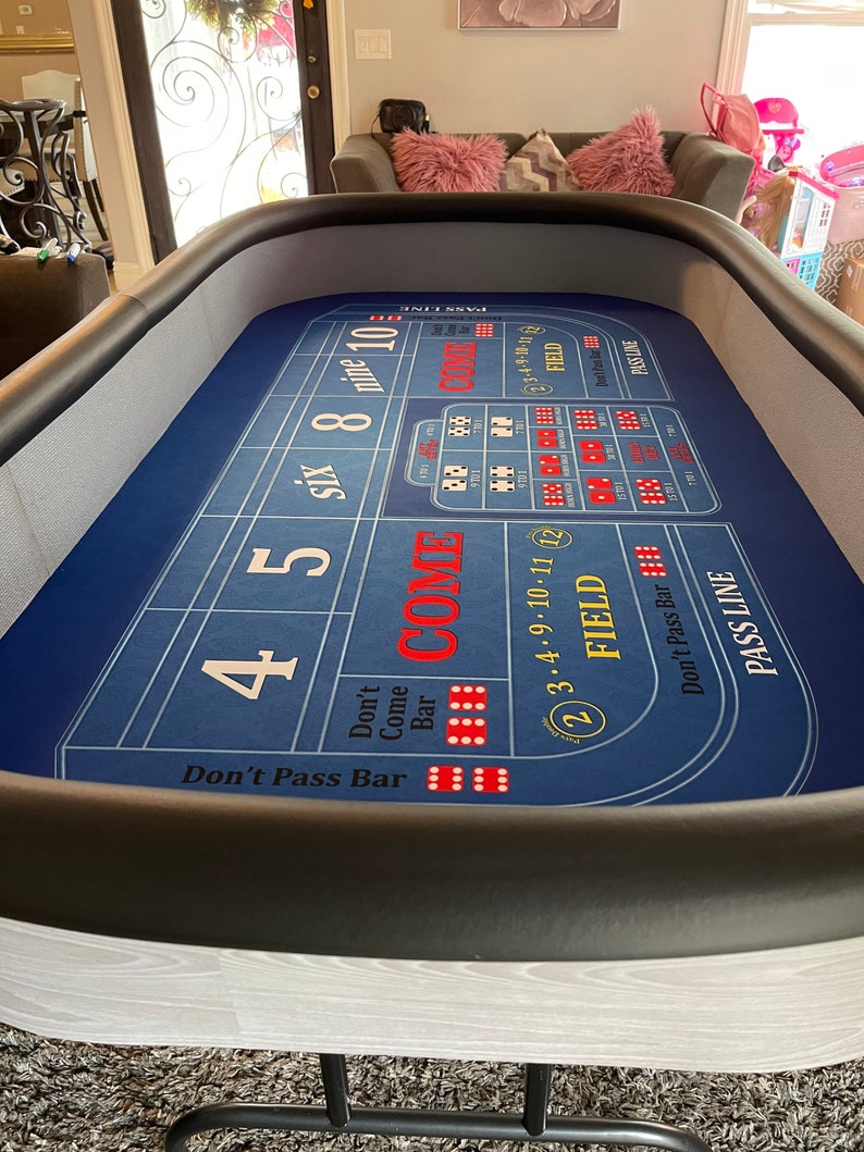 Gray Wood Craps Table With Blue Layout and Folding Legs made - Etsy