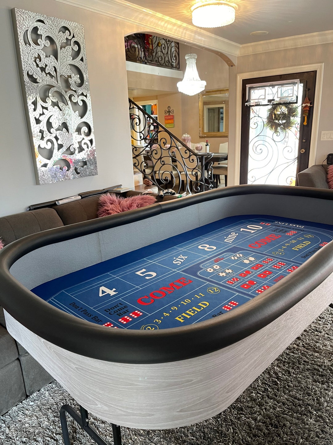 Gray Wood Craps Table With Blue Layout and Folding Legs *made in the ...
