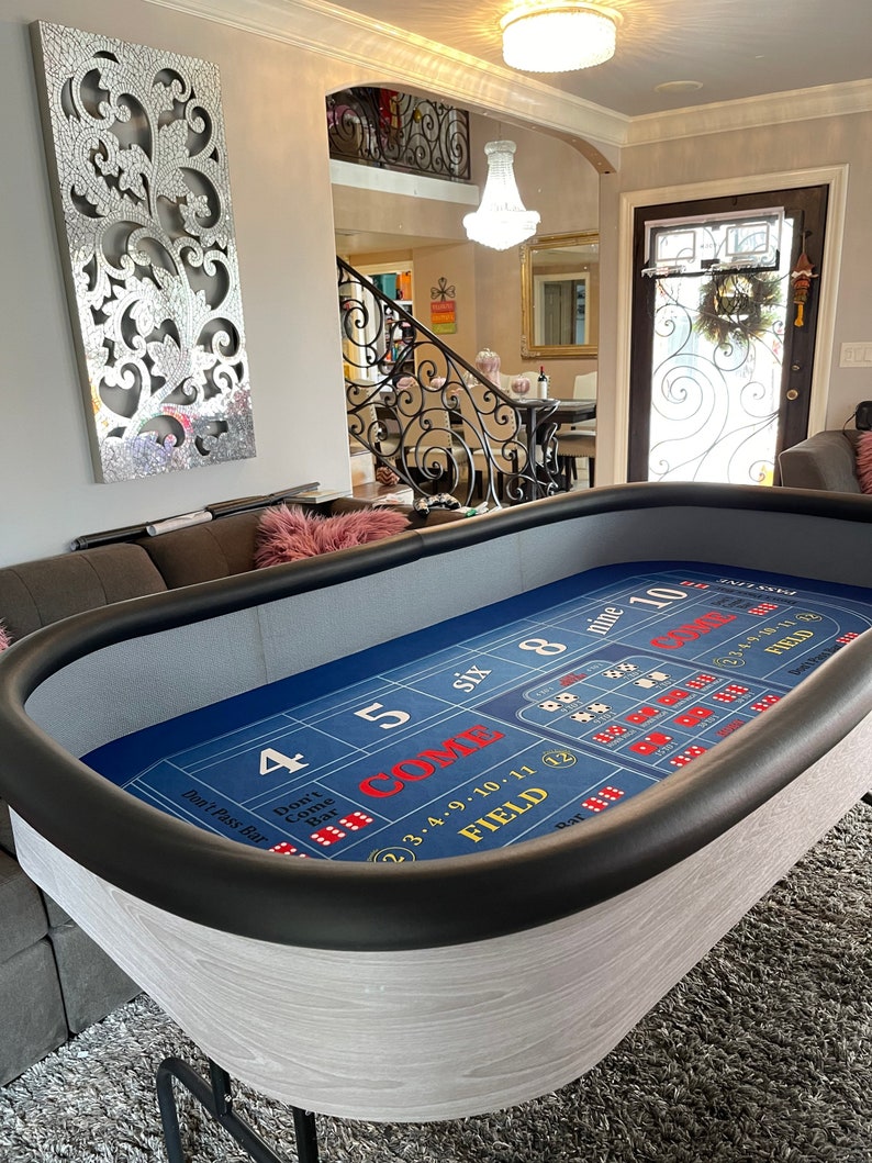 Gray Wood Craps Table With Blue Layout and Folding Legs made in the USA ...