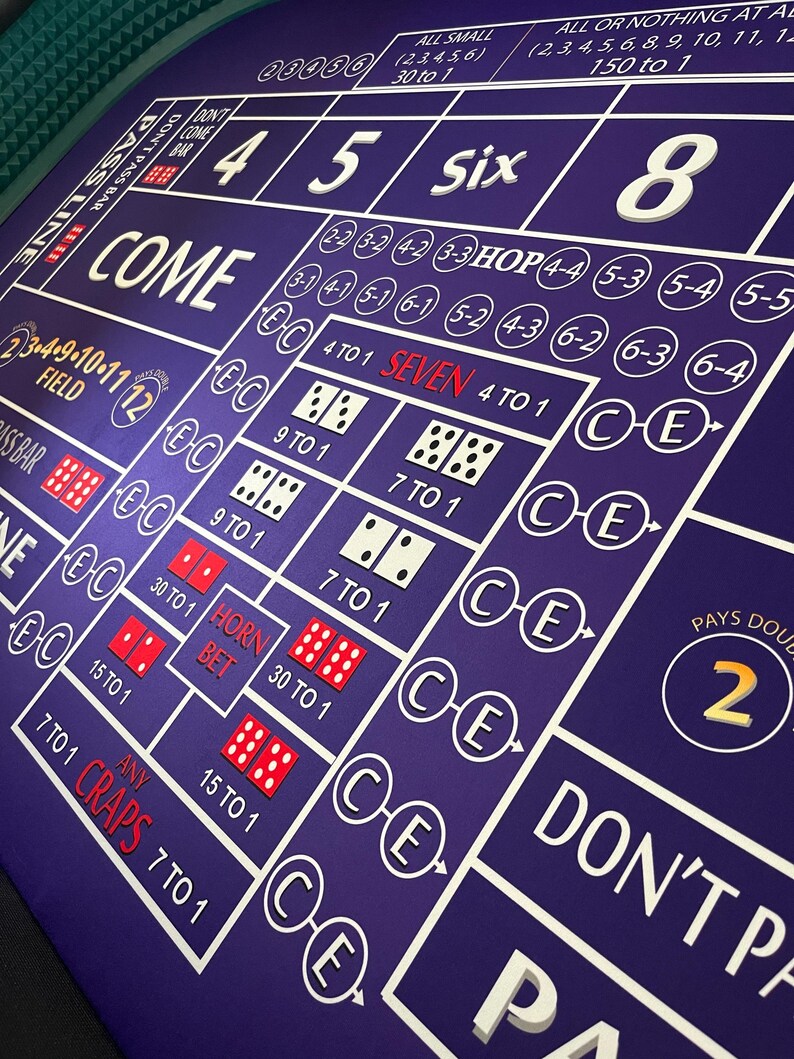 Craps Table Purple With ATS and Hop Bets, Drink Ledge, Green Diamond ...
