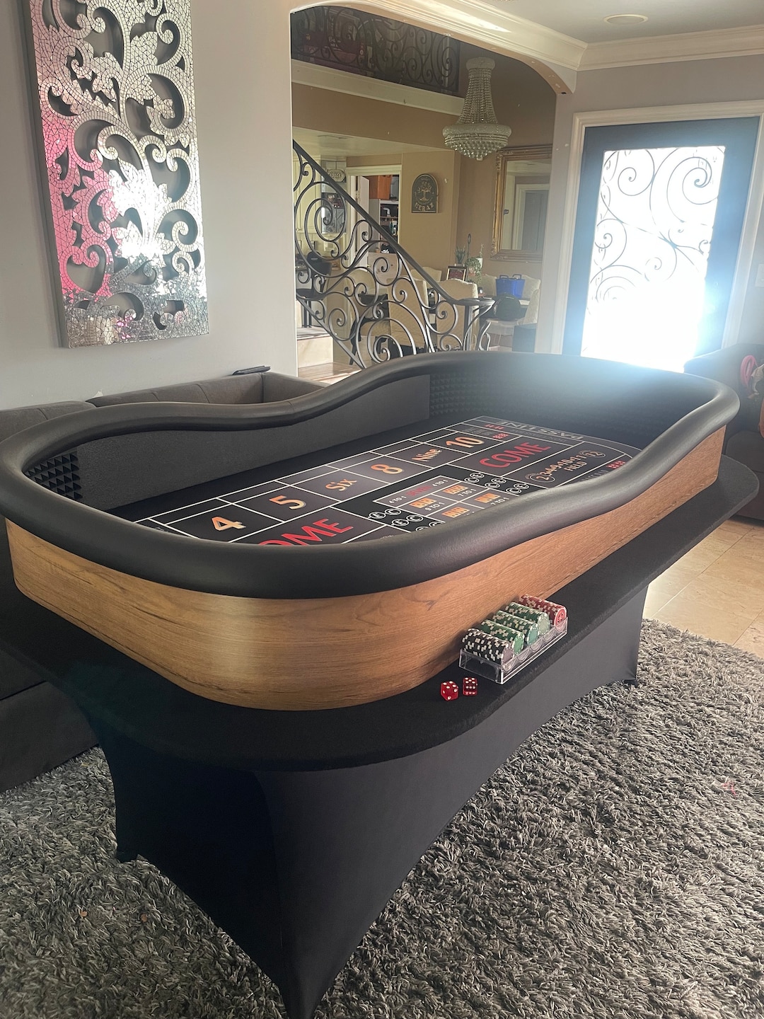 Craps Table Wood Look With Drink Ledge, Black Layout, Rubber Diamond ...