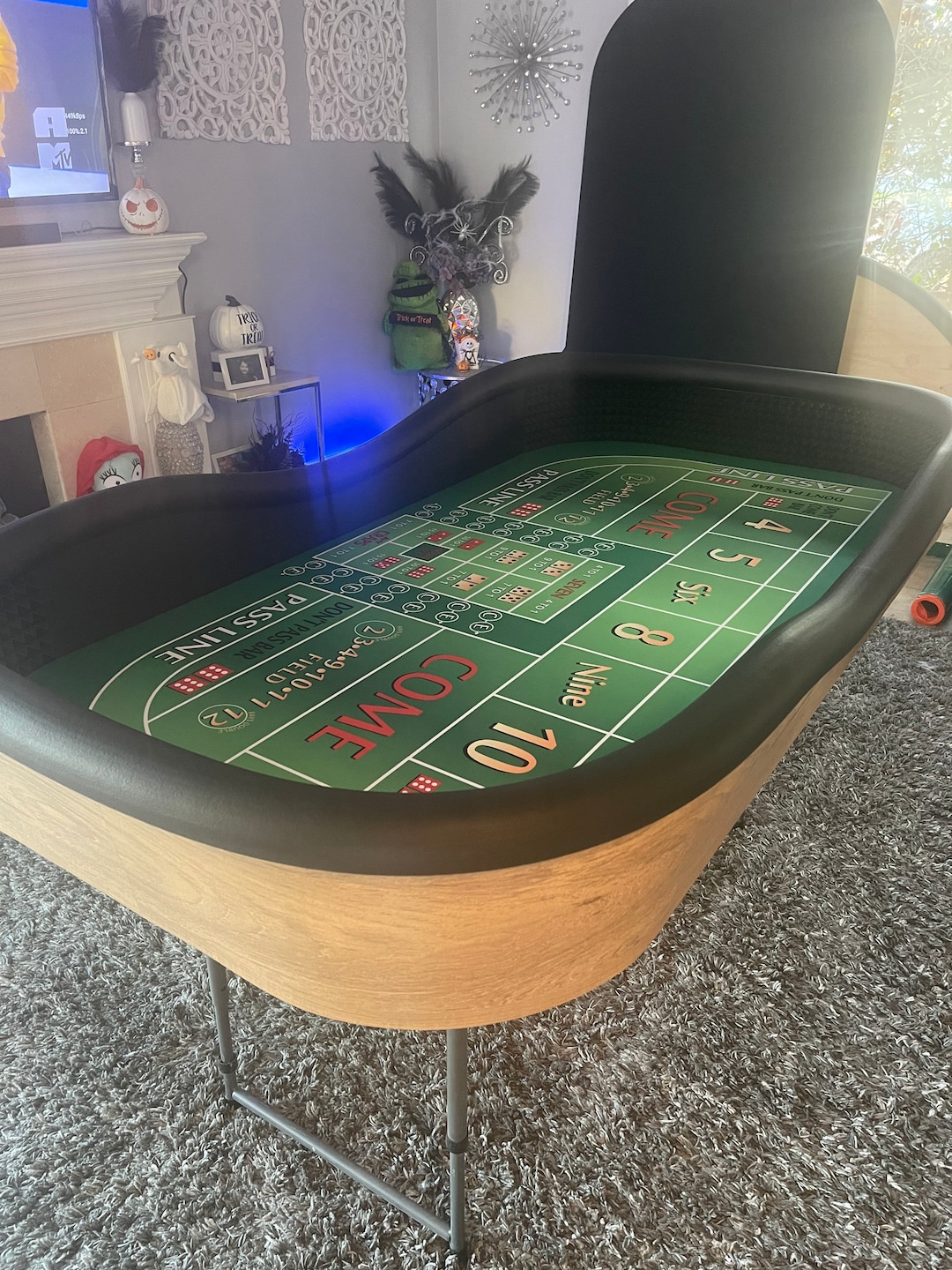 Light Brown Craps Table With Diamond Walls, Green Felt, and Folding ...