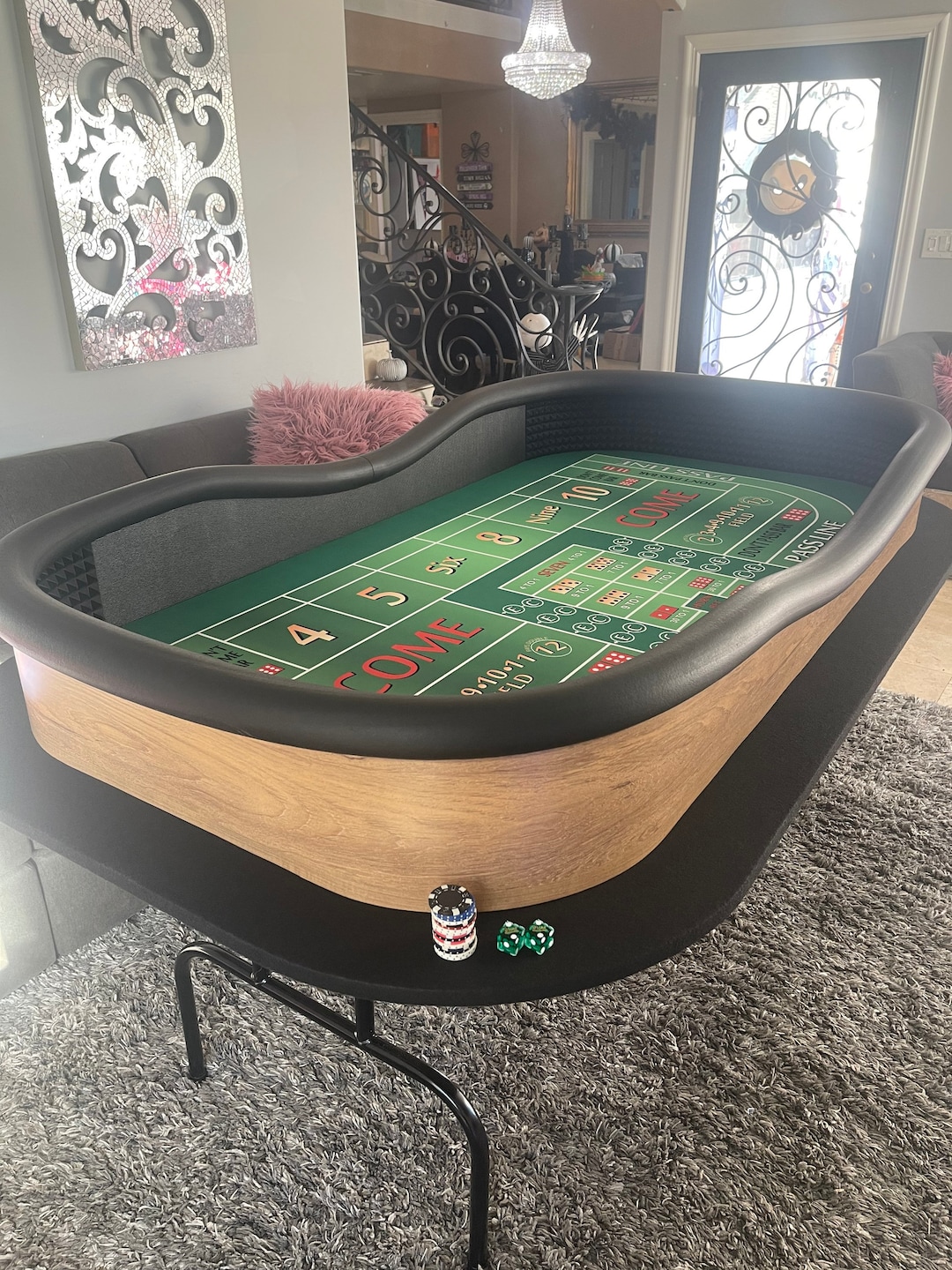 Craps Table Light Brown With Drink Ledge, Diamond Walls, & Folding Legs ...