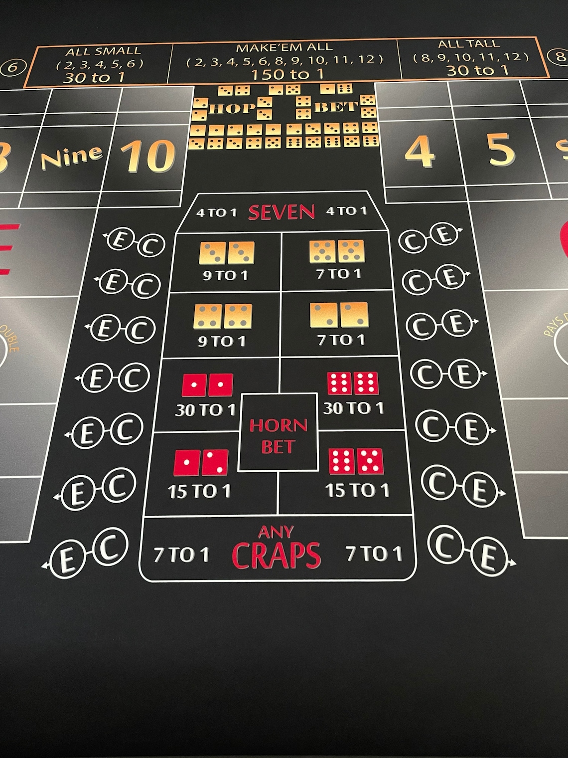 7 1/2 Foot Craps Table With Folding Legs, “all Tall Small” & Rubber ...